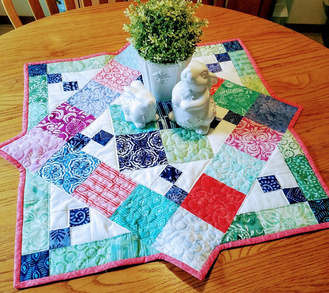 Spring Celebration Table Topper handmade Quilted Batik Florals - Etsy