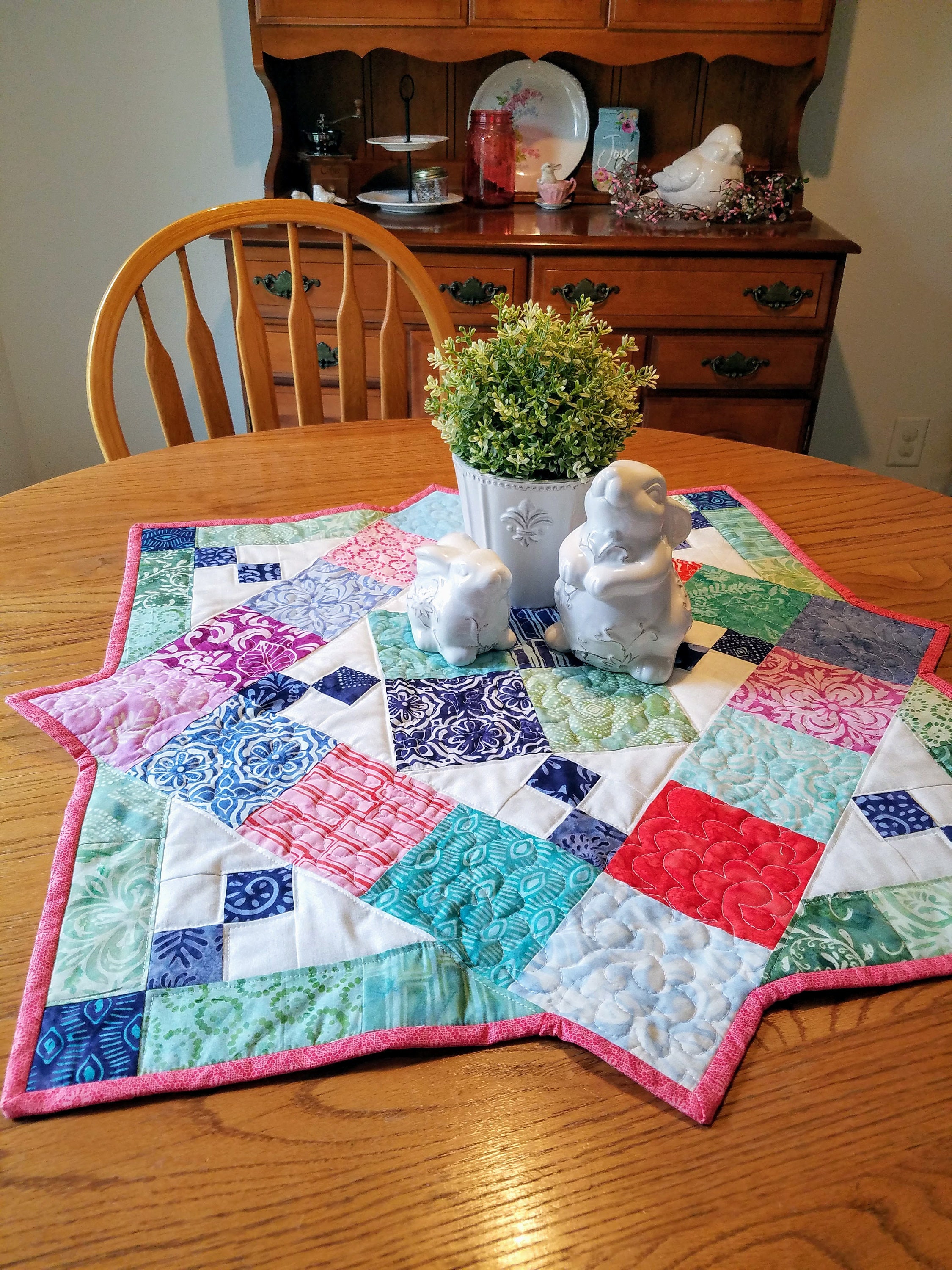 Spring Celebration Table Topper handmade Quilted Batik Florals - Etsy