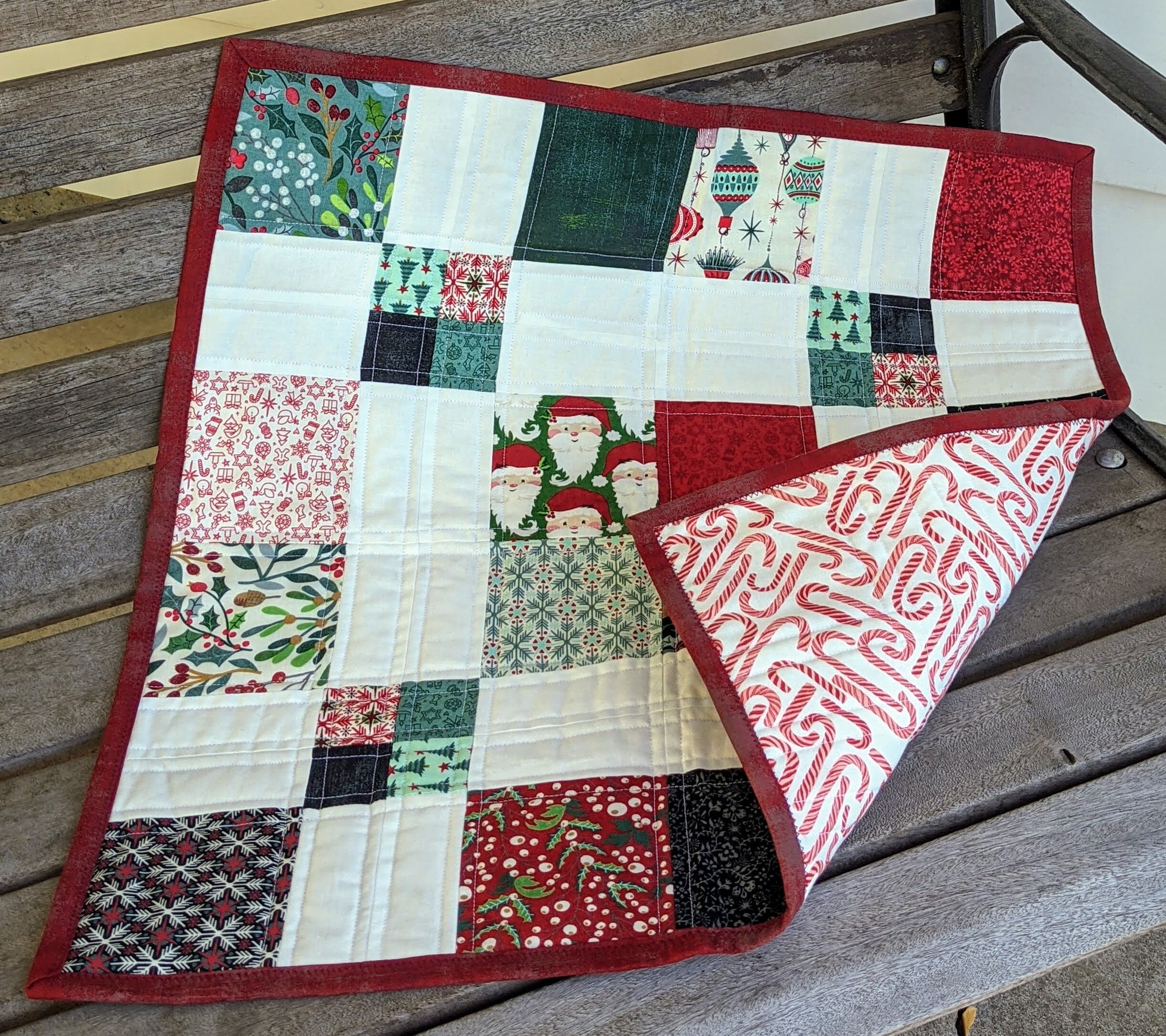 Christmas Winter Quilted Table Topper 20.5" X 20.5" Red Green White ...