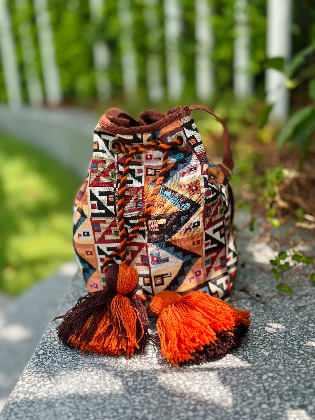 BLUE Bucket Bag With Tassels, Hmong Woven Bucket Bag, Ethnic Hippie ...