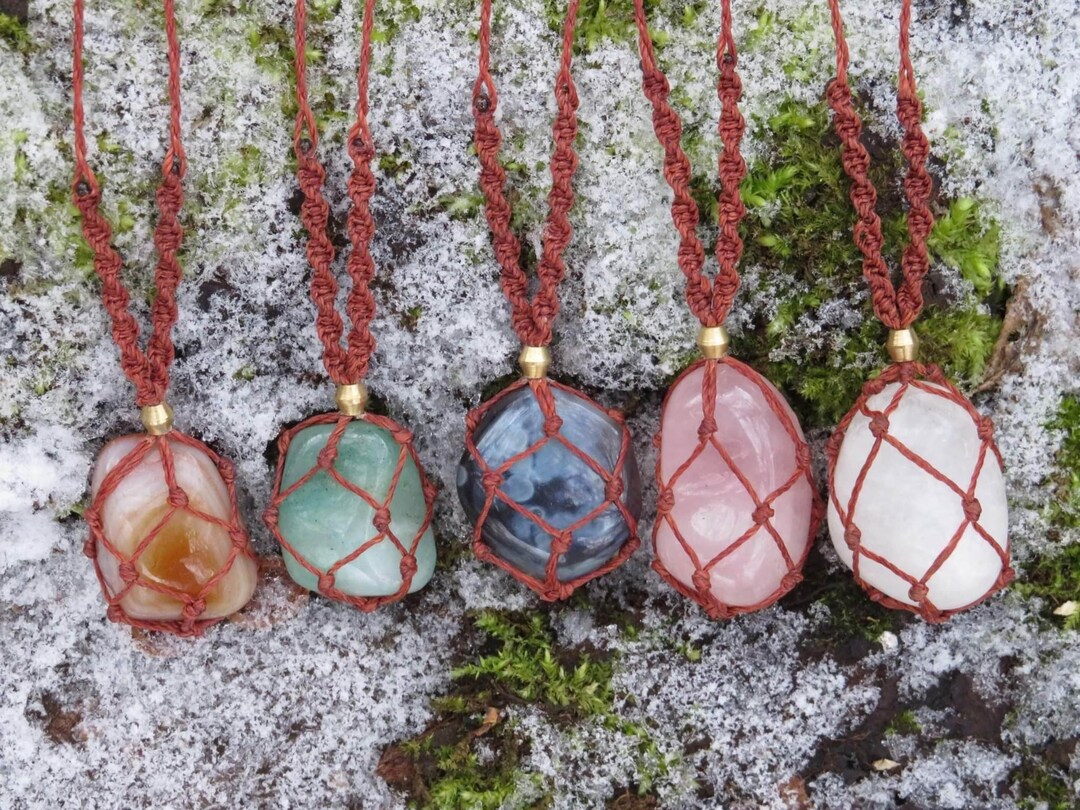 Macrame Stone Necklaces Adjustable Necklaces L Handmade Cage Necklaces ...