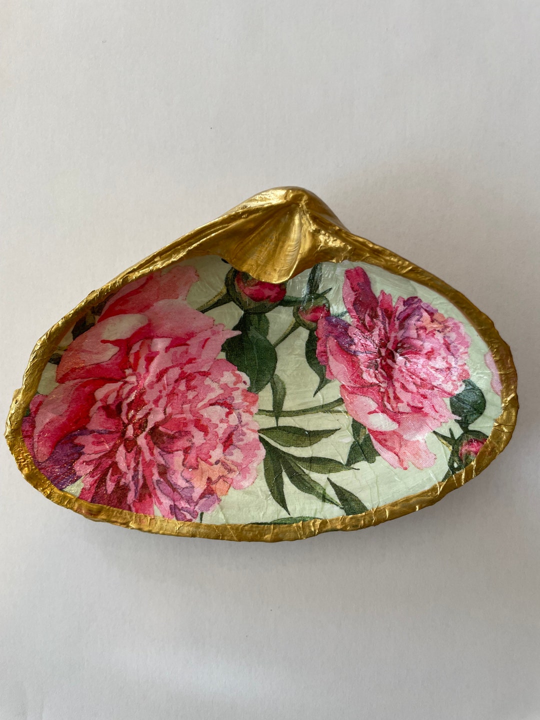 Peony Decoupaged Clam Shell Trinket Dish - Etsy
