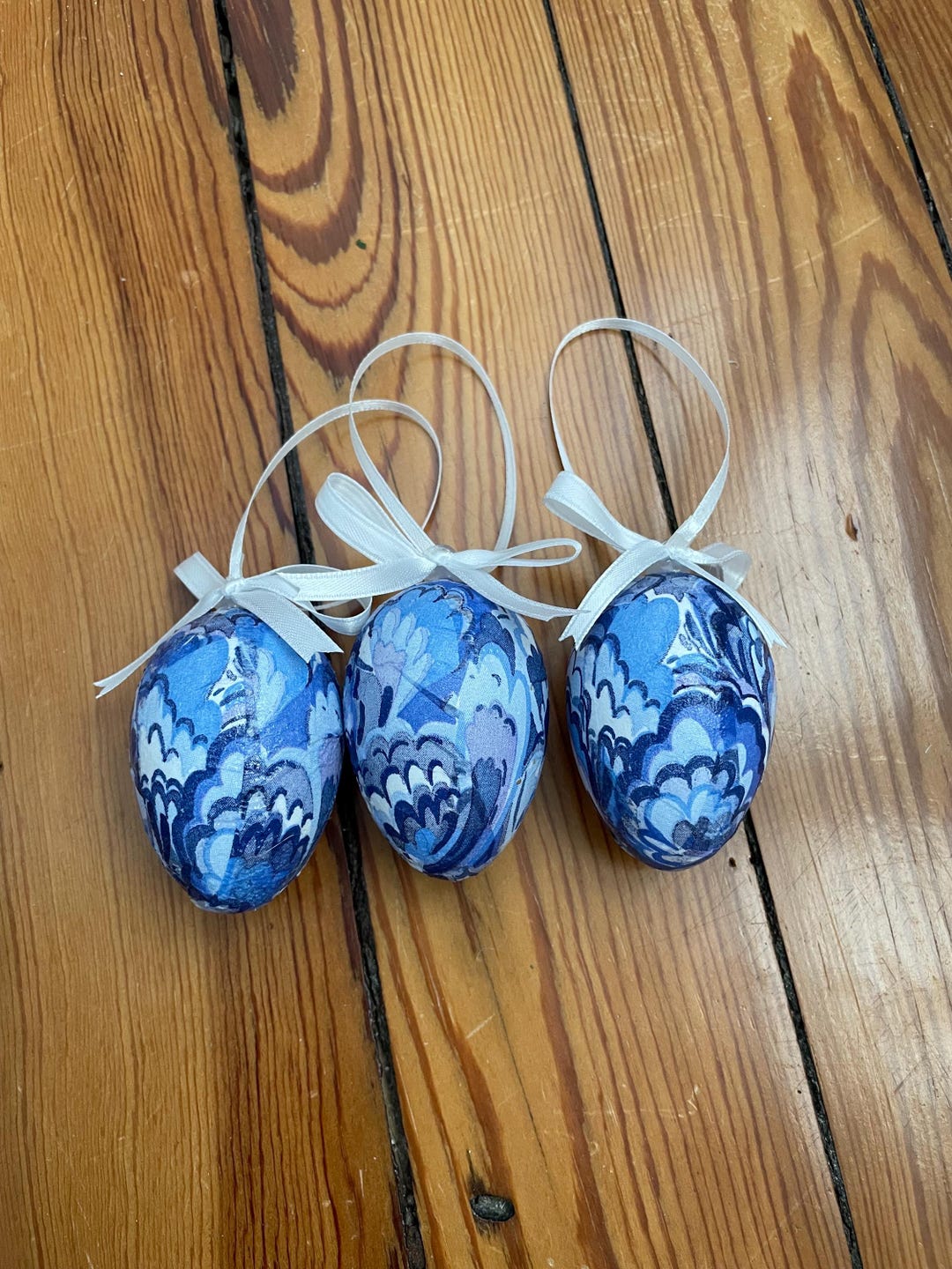 Set of 3 Blue and White Marble Decoupage Egg Ornaments - Etsy
