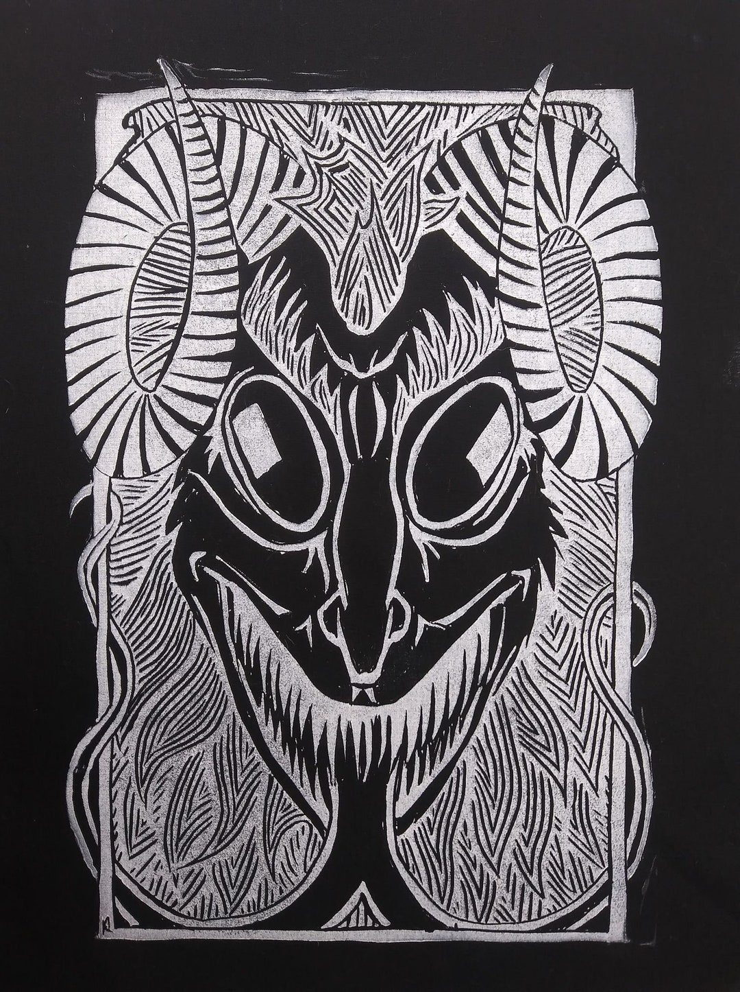 Krampus (or Devil Satan Satyr Pan Fawn) Holiday Linocut Punk Patch (w ...