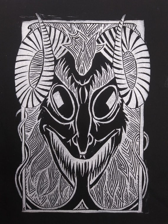 Krampus or Devil Satan Satyr Pan Fawn Holiday Linocut Punk - Etsy