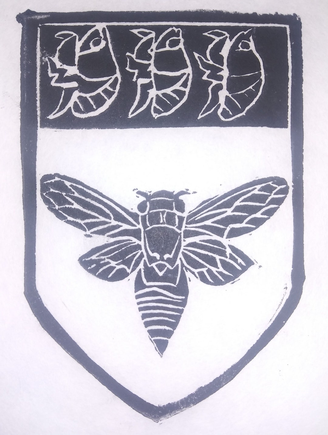 Heraldic Cicada Linocut Print, With Sticker Option - Etsy