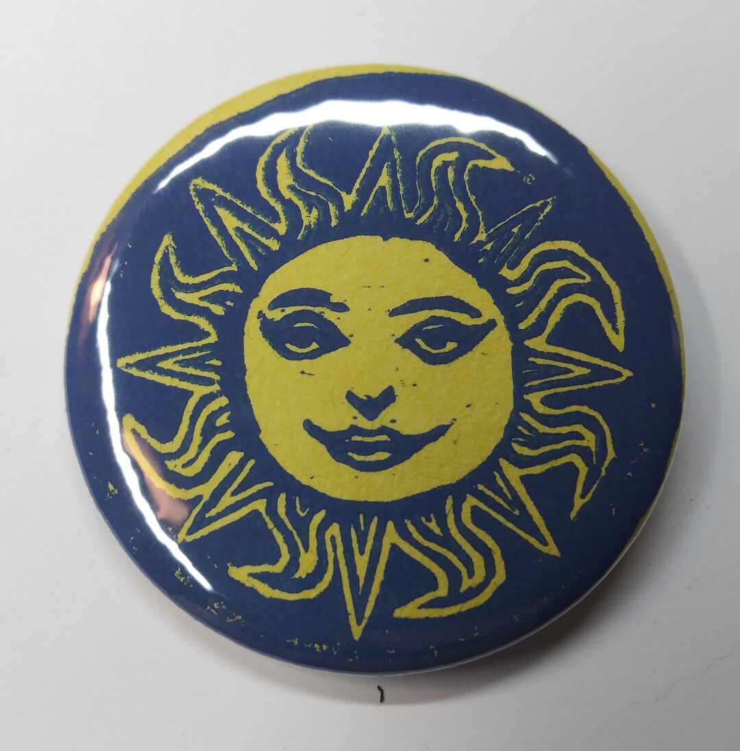 Celestial Sun Linocut Print Button / Pin - Etsy