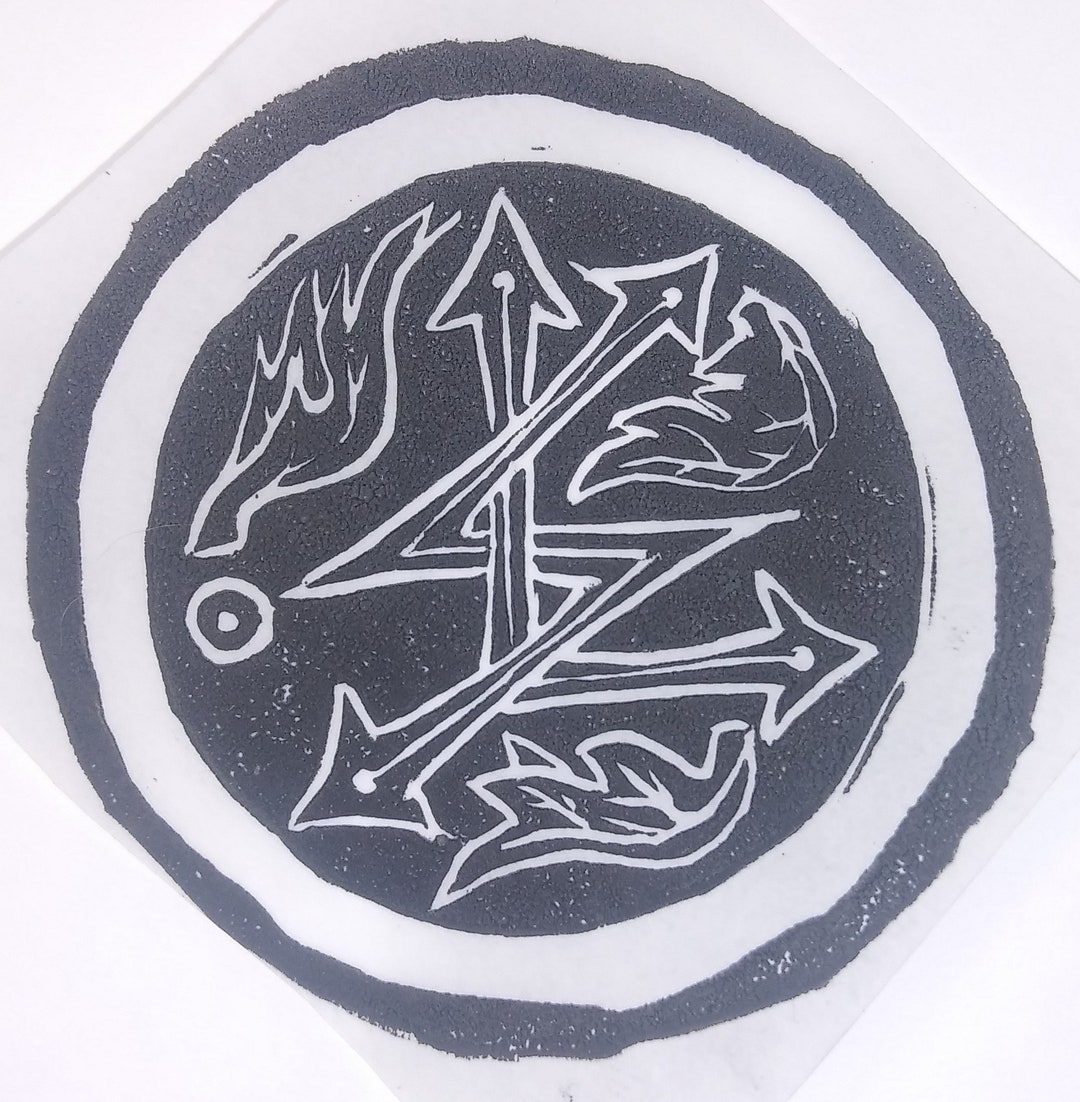 LS (ellis) Sigil Art Nouveau Linocut Print, With Sticker Option - Etsy