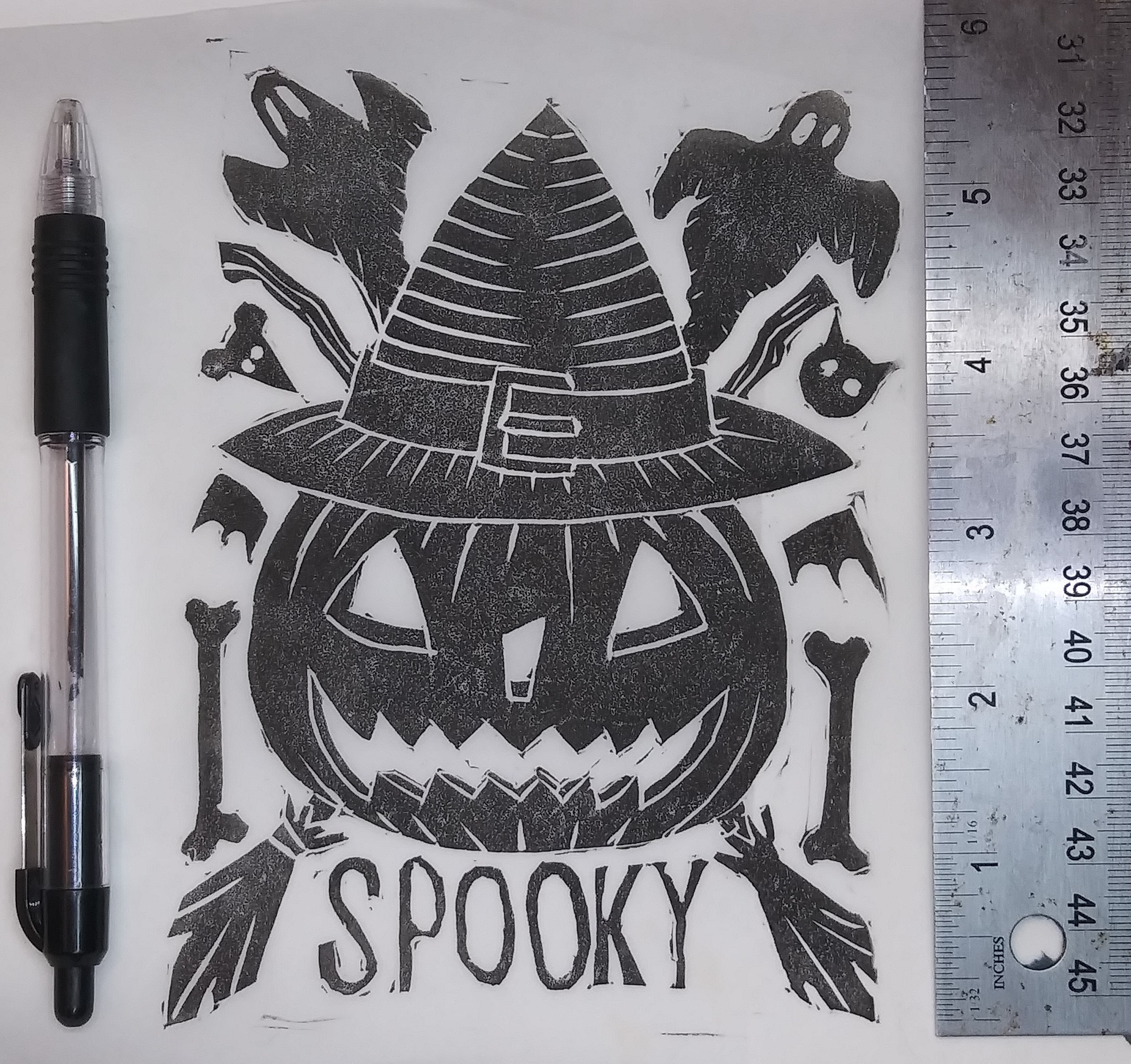 Spooky Jack O Lantern Halloween Linocut Print, With Sticker Option - Etsy