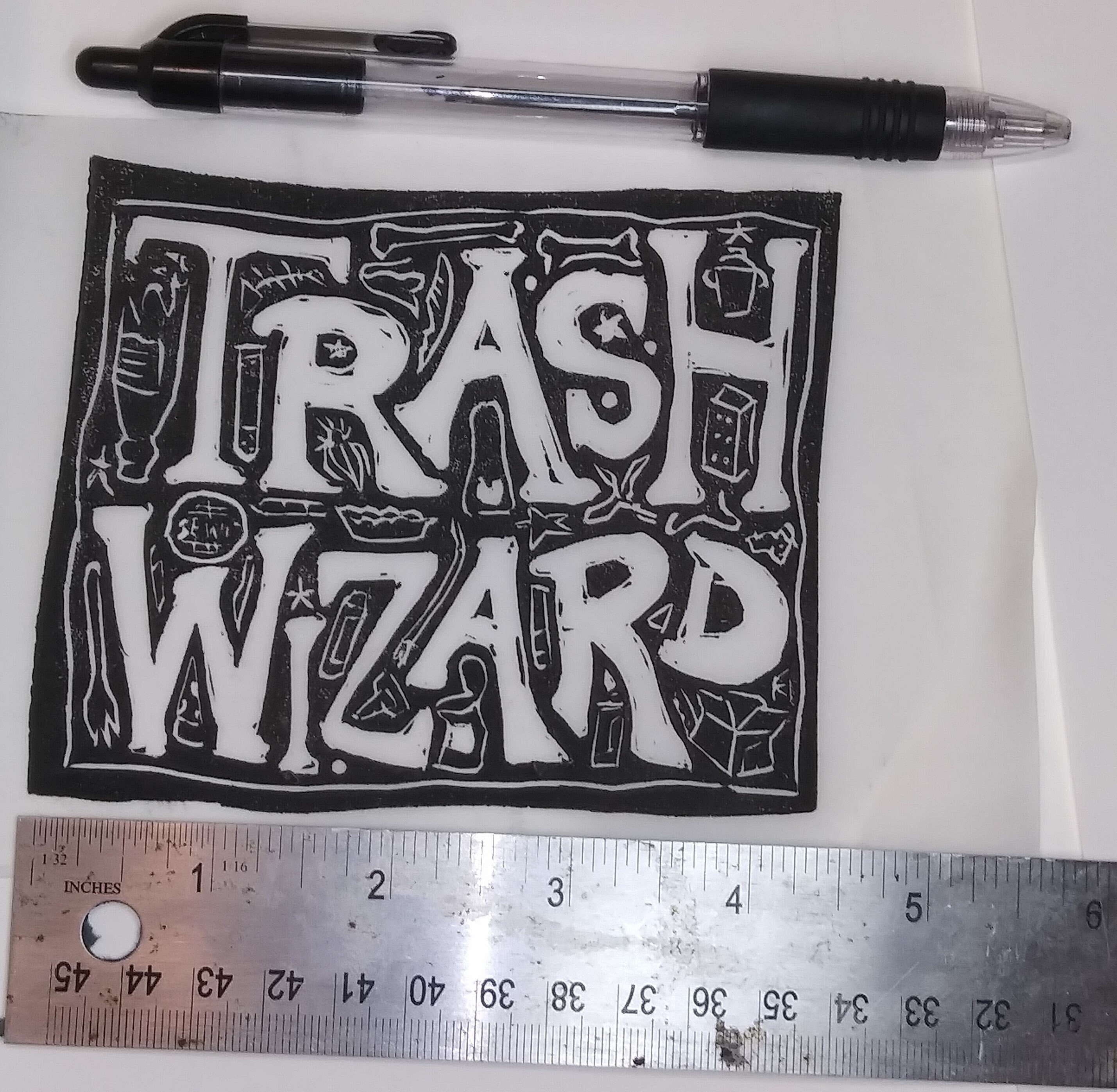 Trash Wizard Linocut Print, With Sticker Option - Etsy