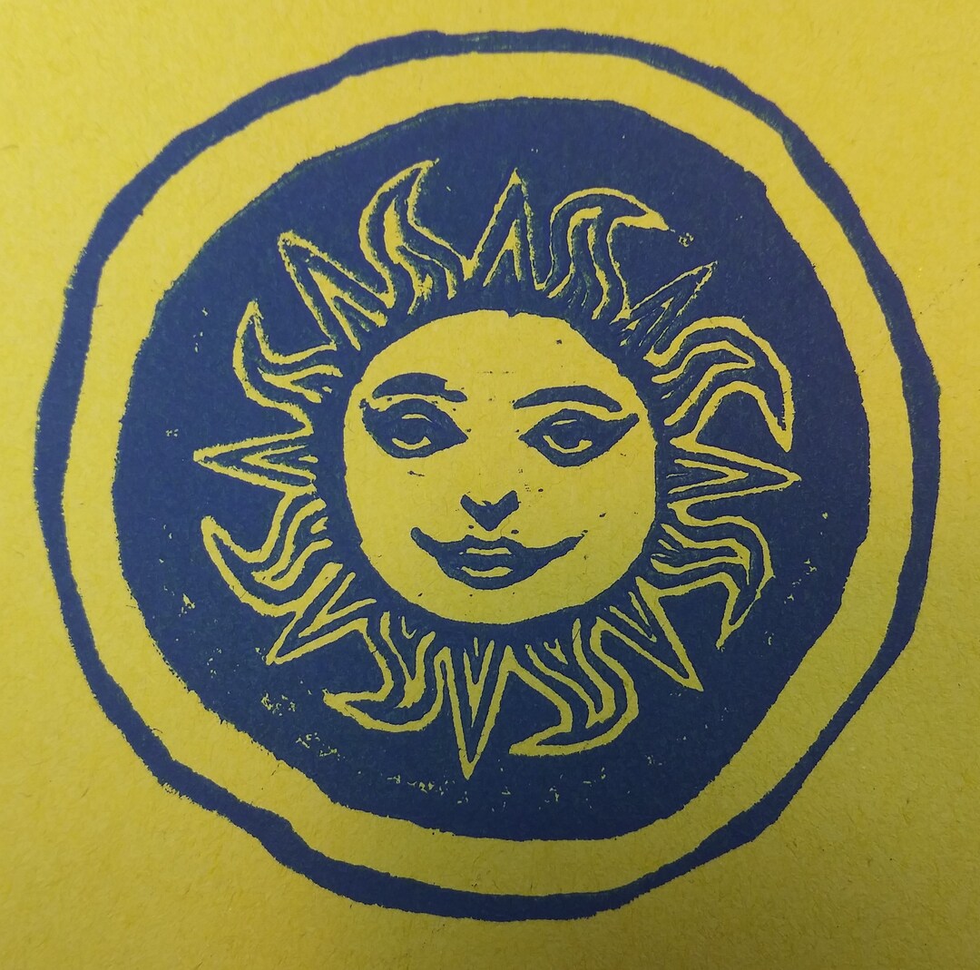 Celestial Sun Linocut Print, With Sticker Option - Etsy