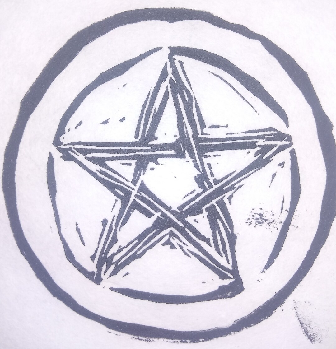 Pentacle/pentagram Linocut Print, With Sticker Option - Etsy