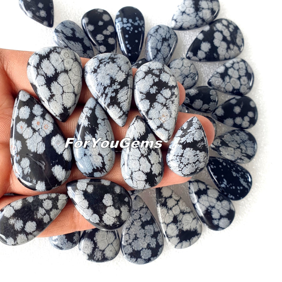 Pear Snowflake Obsidian Flat Back Pear Snowflake Obsidian Cabs Bulk ...