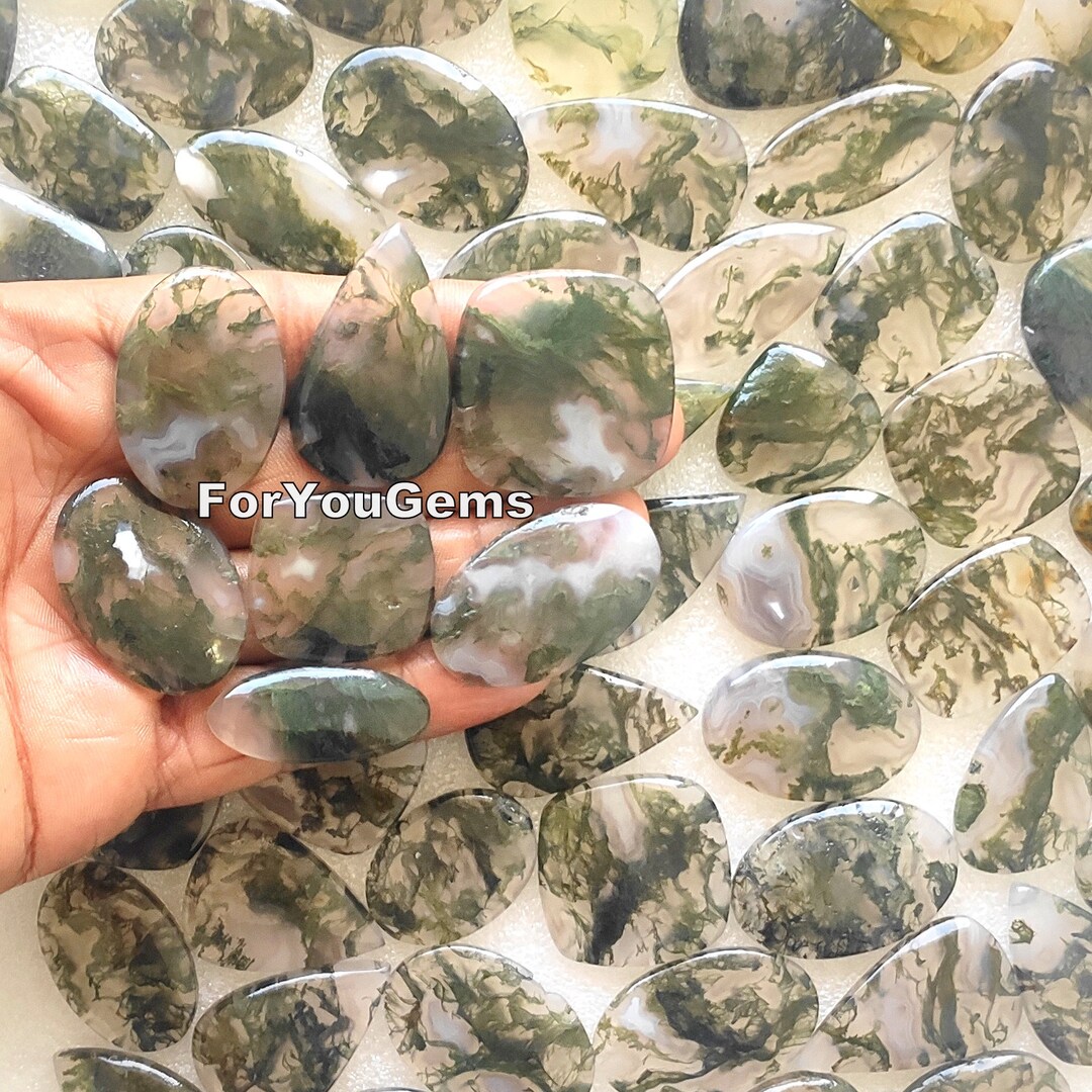 Moss Agate Army Green Colour, Designer Moss Agate Cabochon, Moss Agate ...