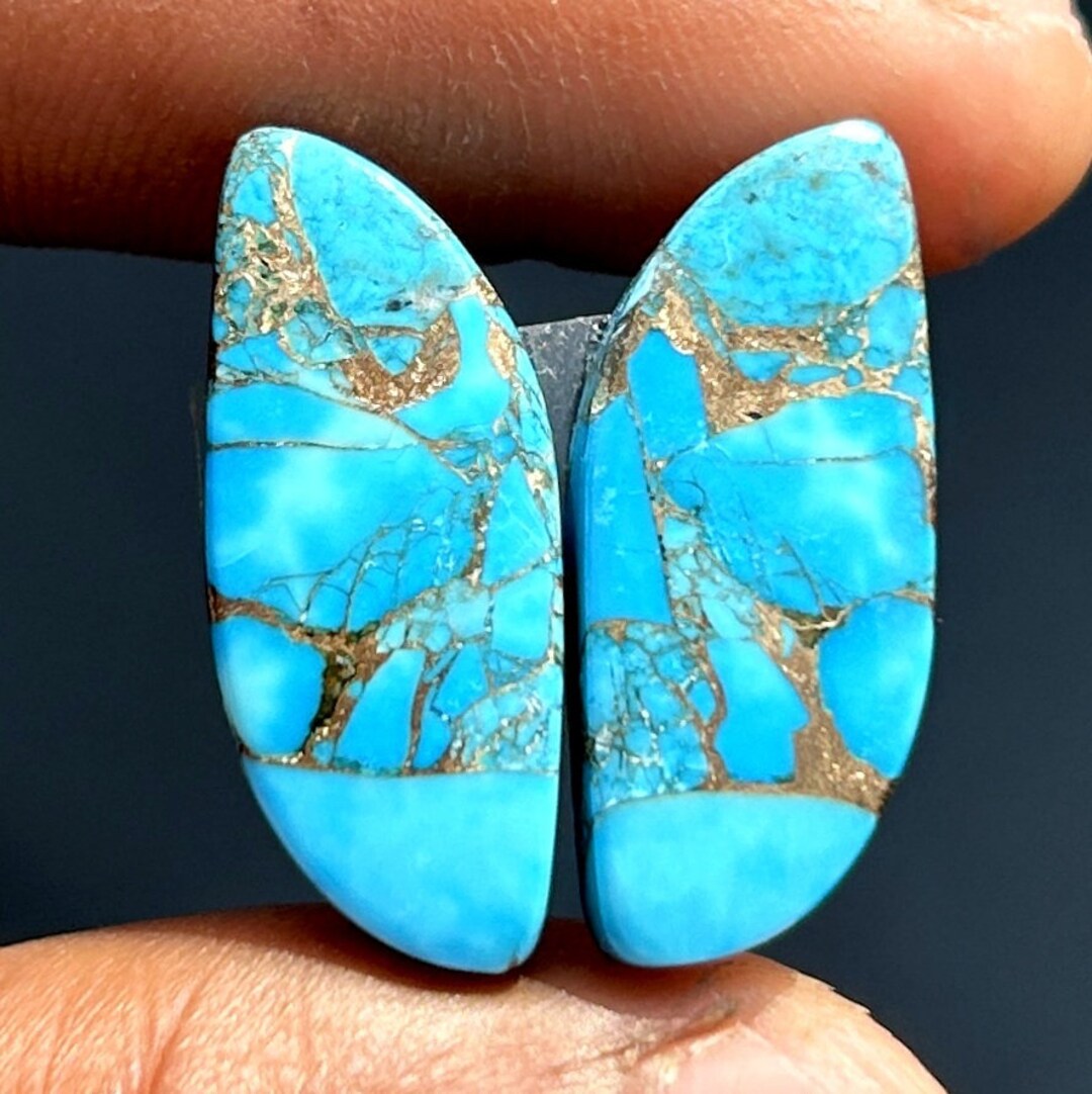 Blue Copper Turquoise Blue Copper Turquoise Pair Fancy Shaped for ...