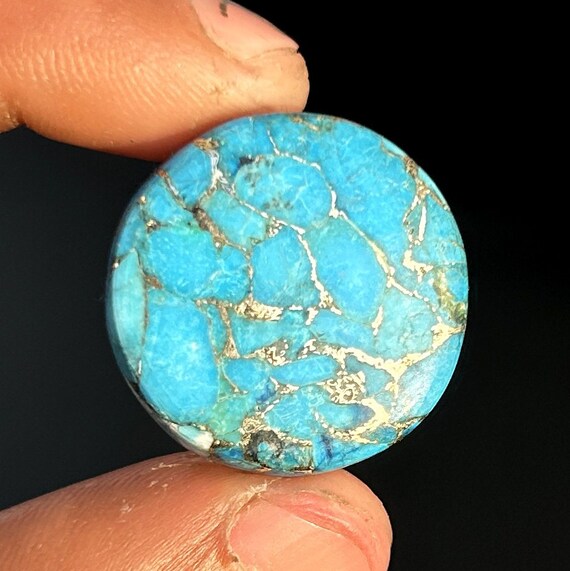 Blue Copper Turquoise Blue Copper Turquoise Round Shaped for Making Jewelry and Things. T.I.O 1098 23x23x6mm.28 Carat Etsy UK