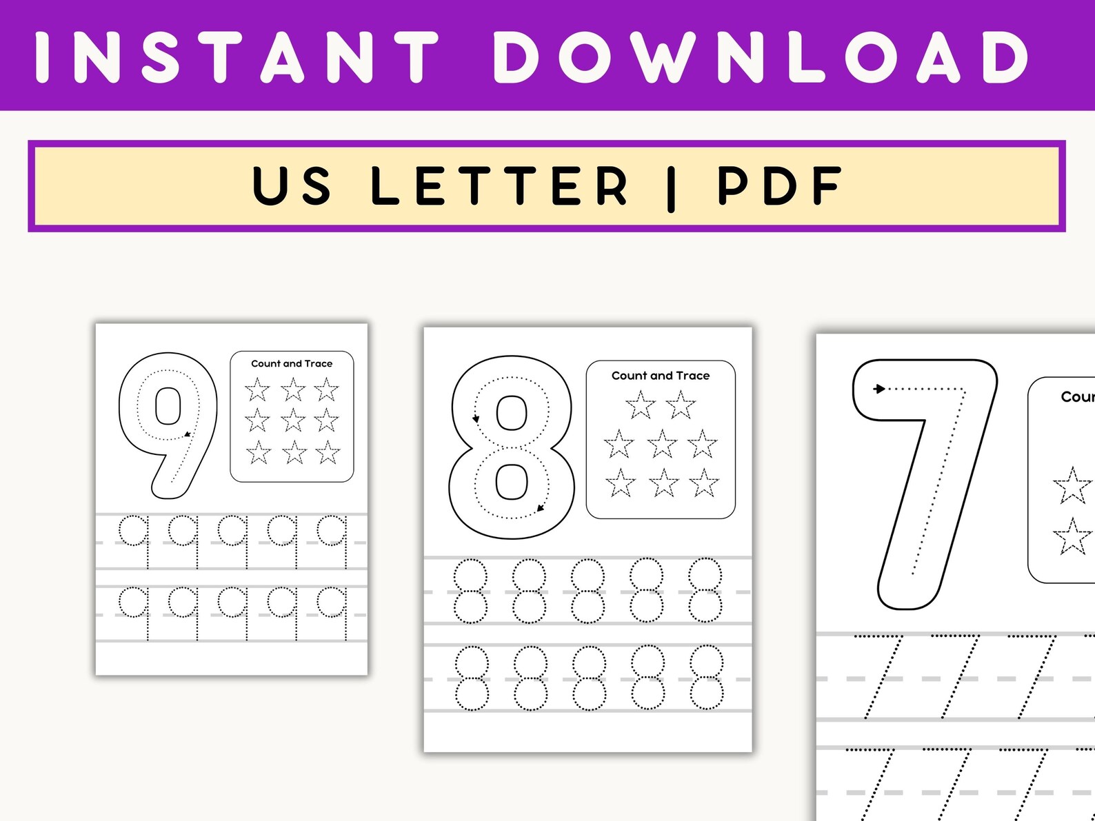 Trace and Count Worksheets, Printable Numbers 1-9 PDF, Teaching Numbers ...