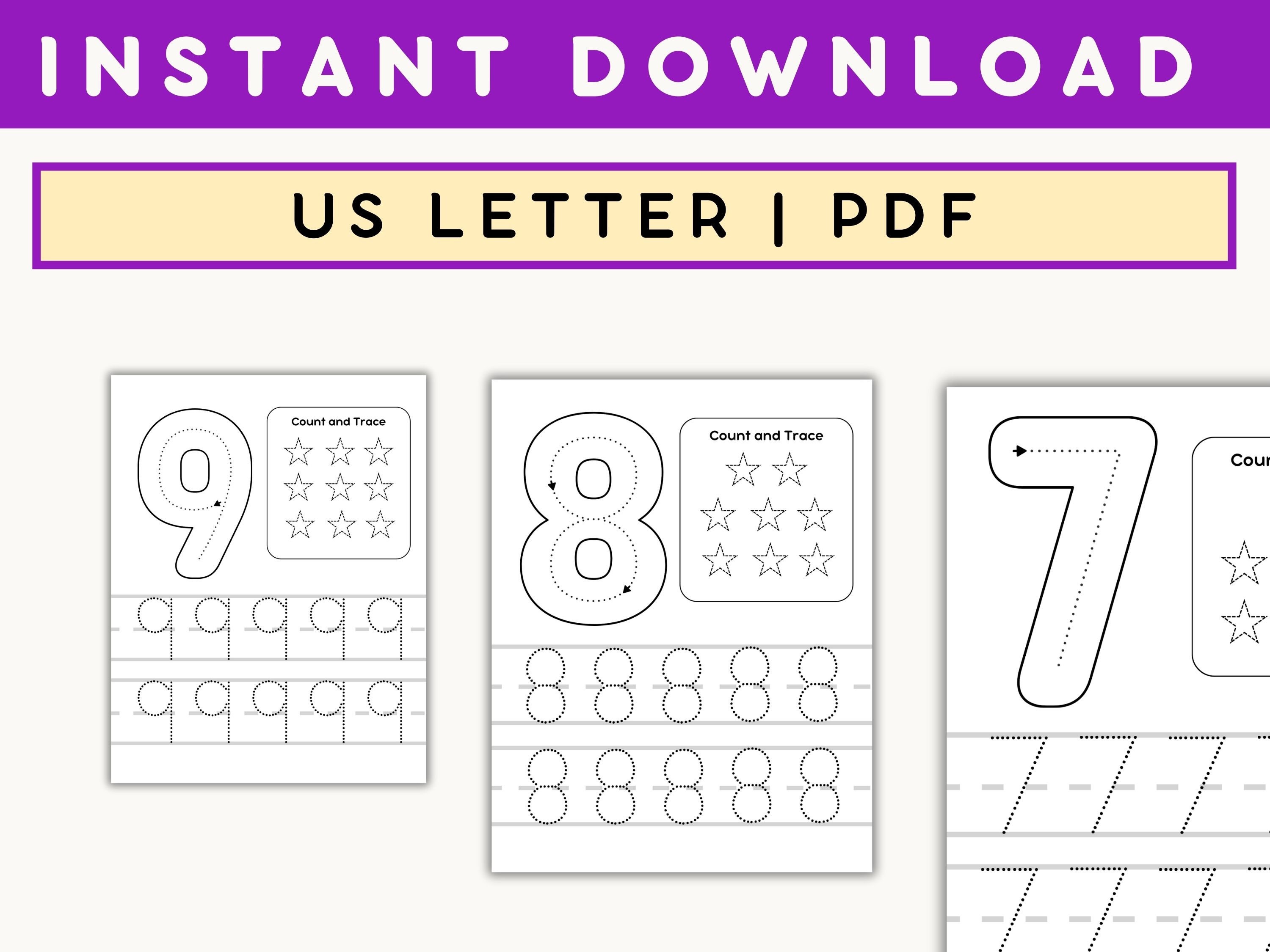 Trace and Count Worksheets, Printable Numbers 1-9 PDF, Teaching Numbers ...