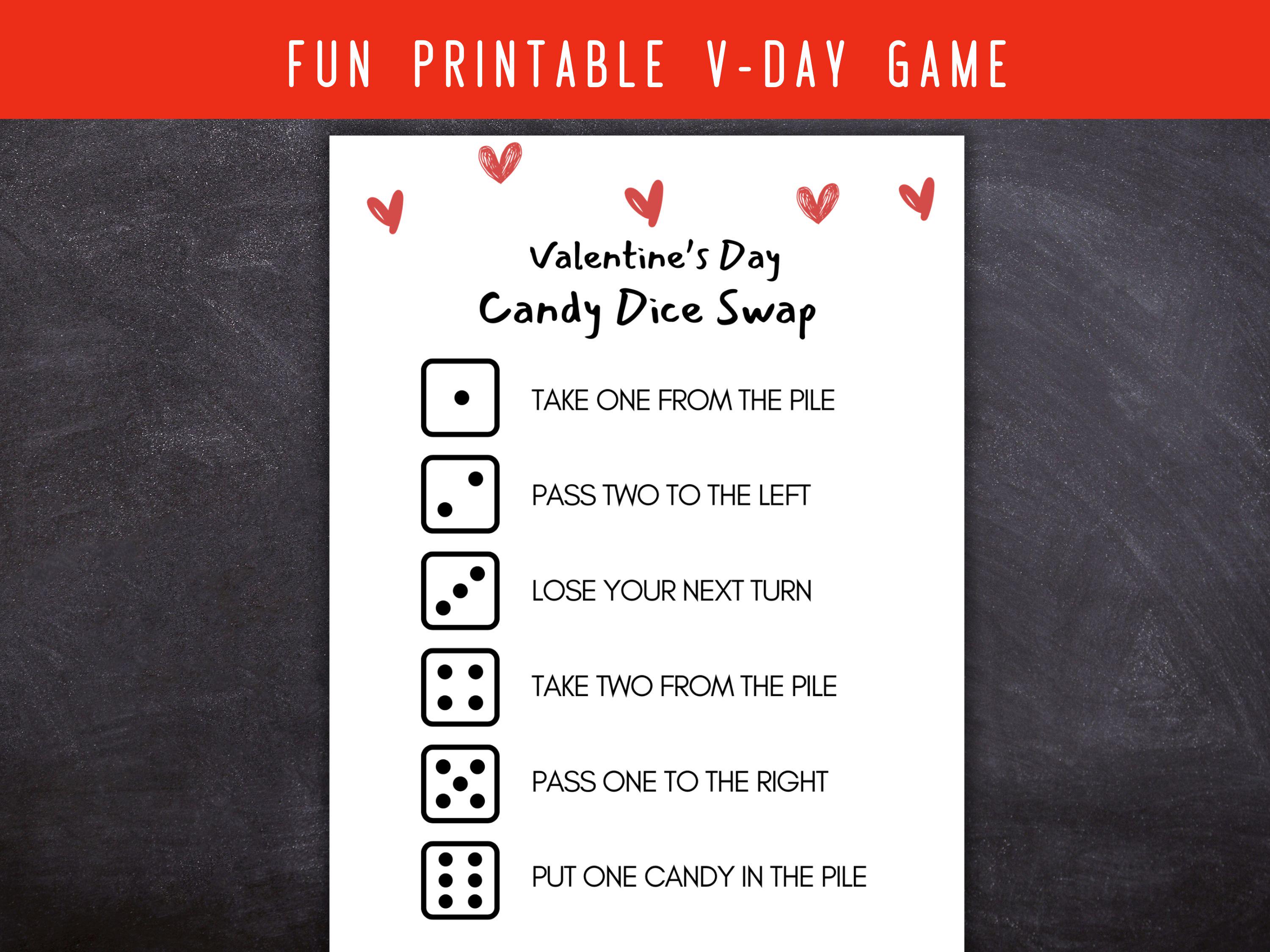 Valentine’s Day Candy Dice Game Printable | Fun Valentine & Galentine ...