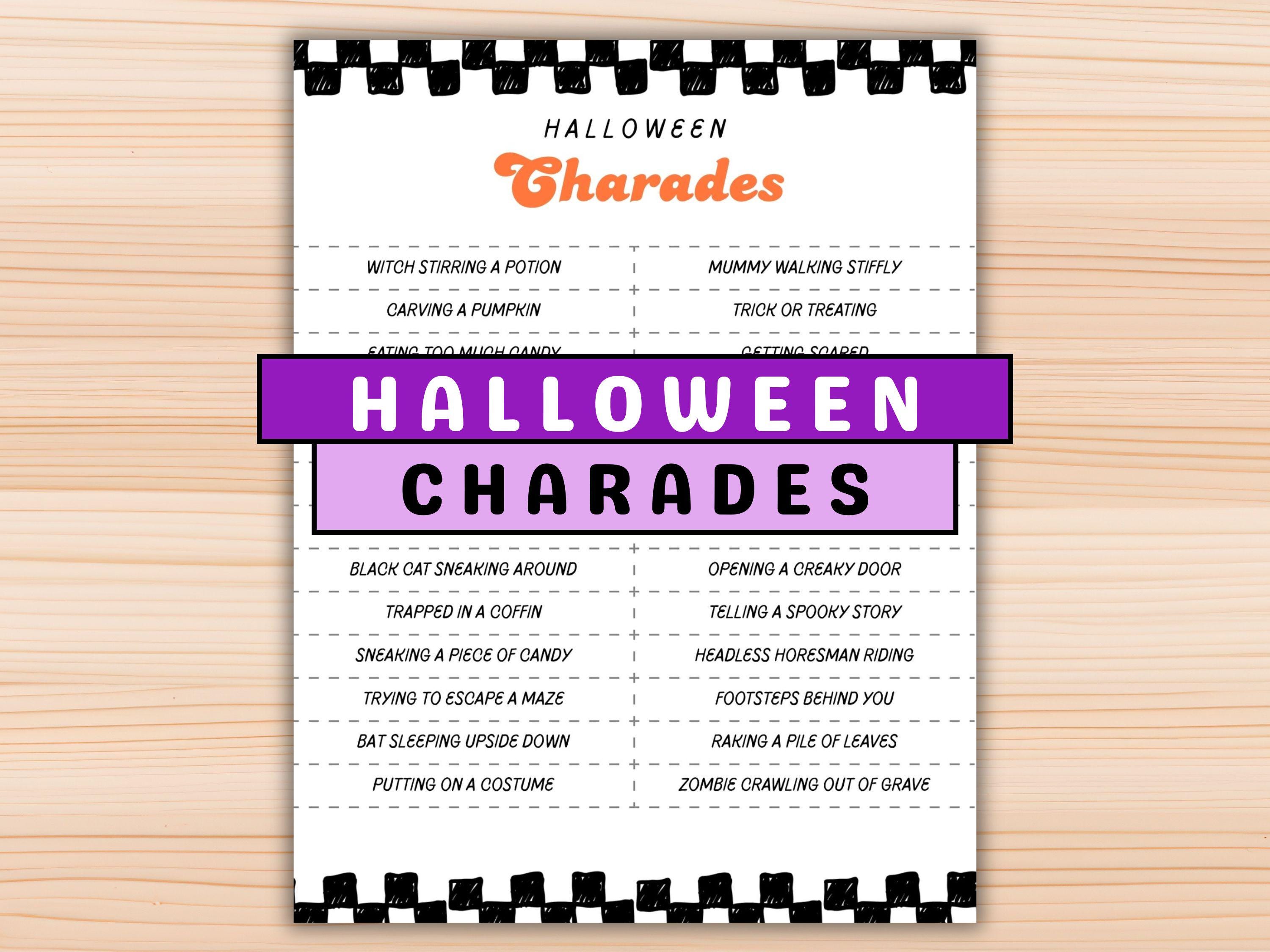 Printable Halloween Charades Game | Fun Halloween Party Game for Kids ...