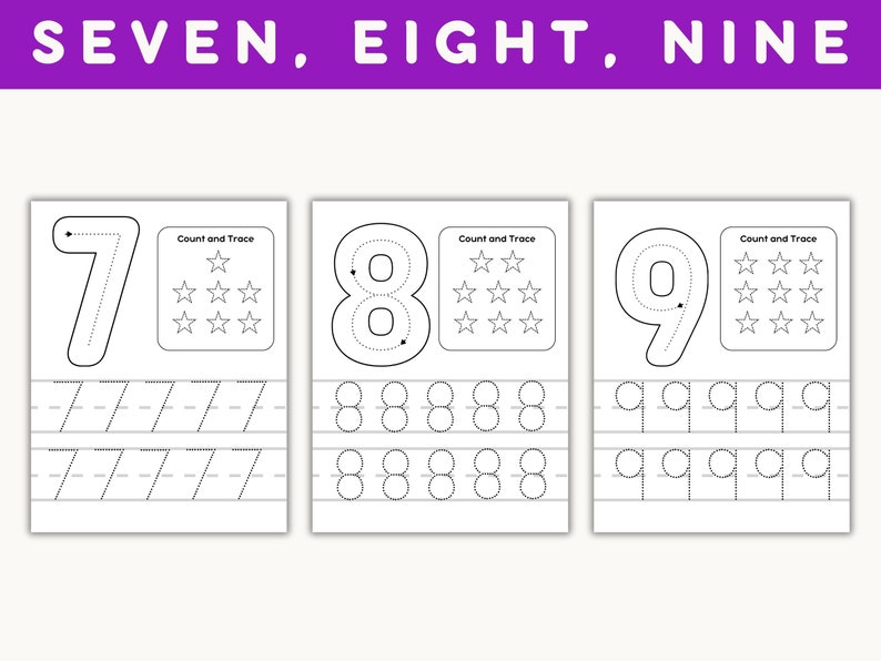 Trace and Count Worksheets, Printable Numbers 1-9 PDF, Teaching Numbers ...