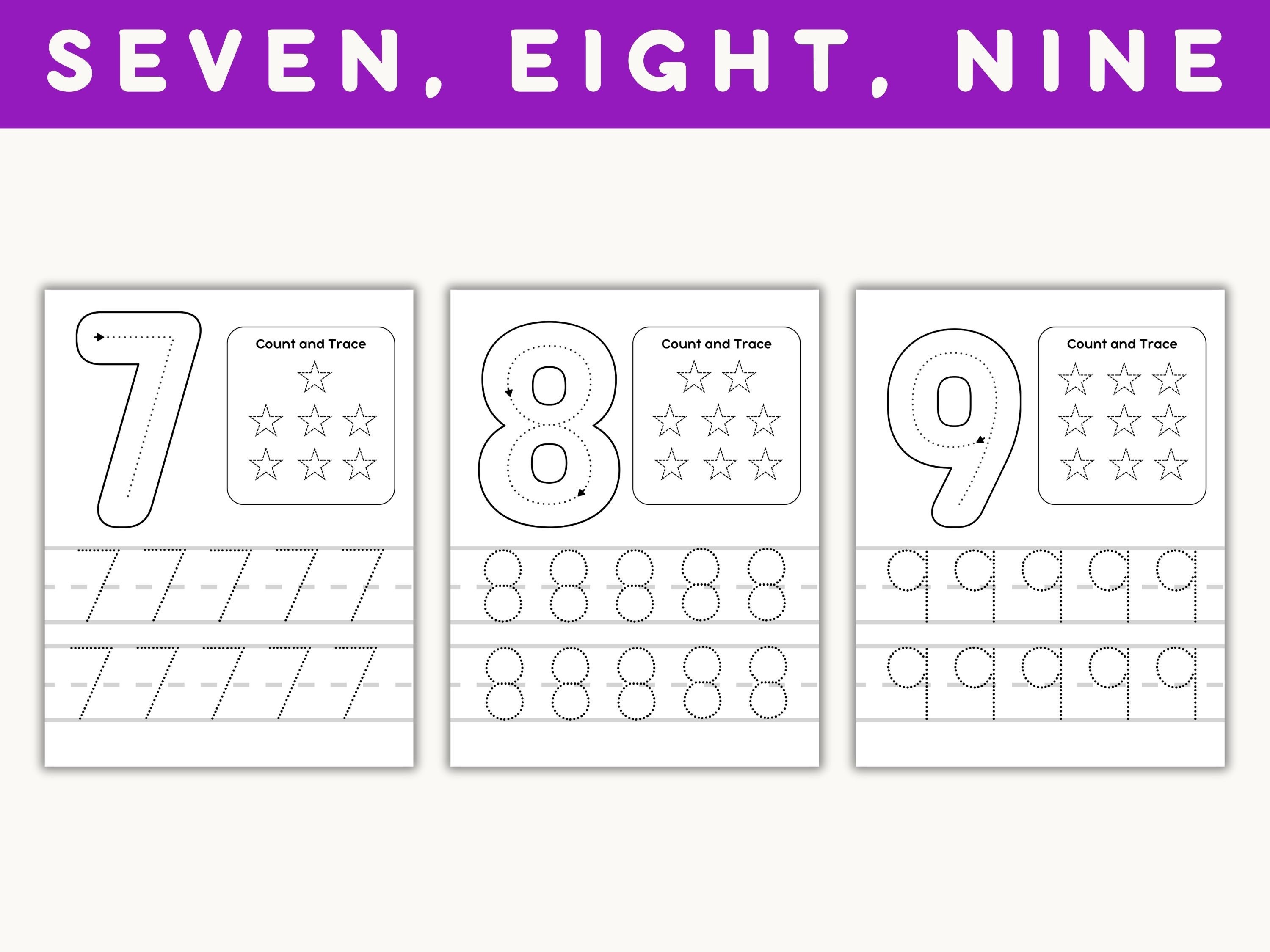 Trace and Count Worksheets, Printable Numbers 1-9 PDF, Teaching Numbers ...