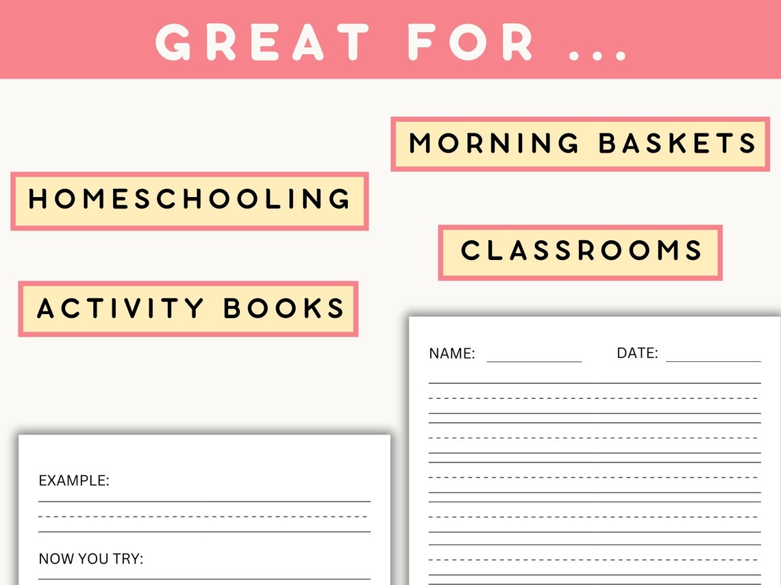 Printable Handwriting Paper, Writing Lines Template, Preschool Guided ...