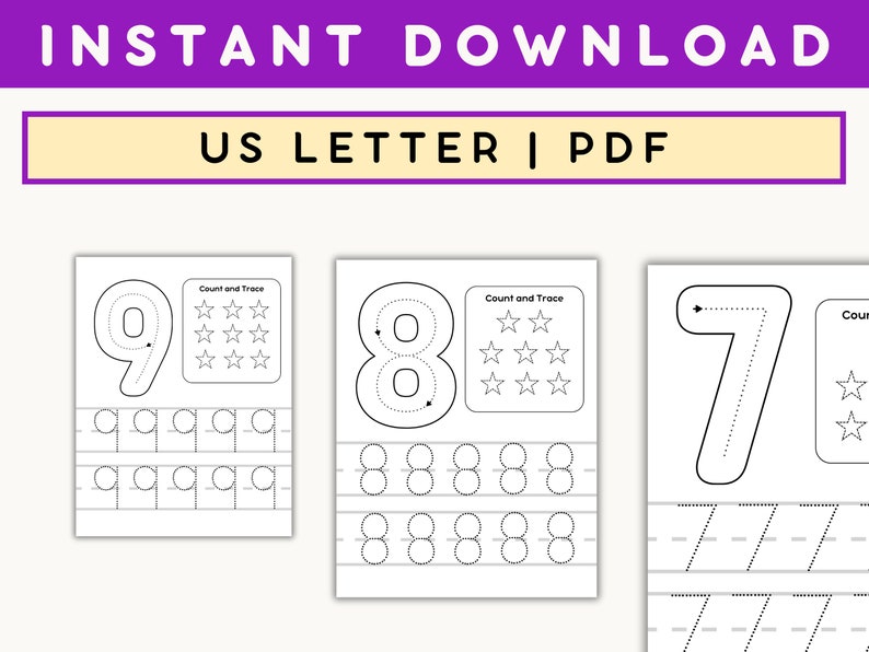 Counting Tracing Worksheets, Numbers 1-9 Printable, Count and Draw - Etsy