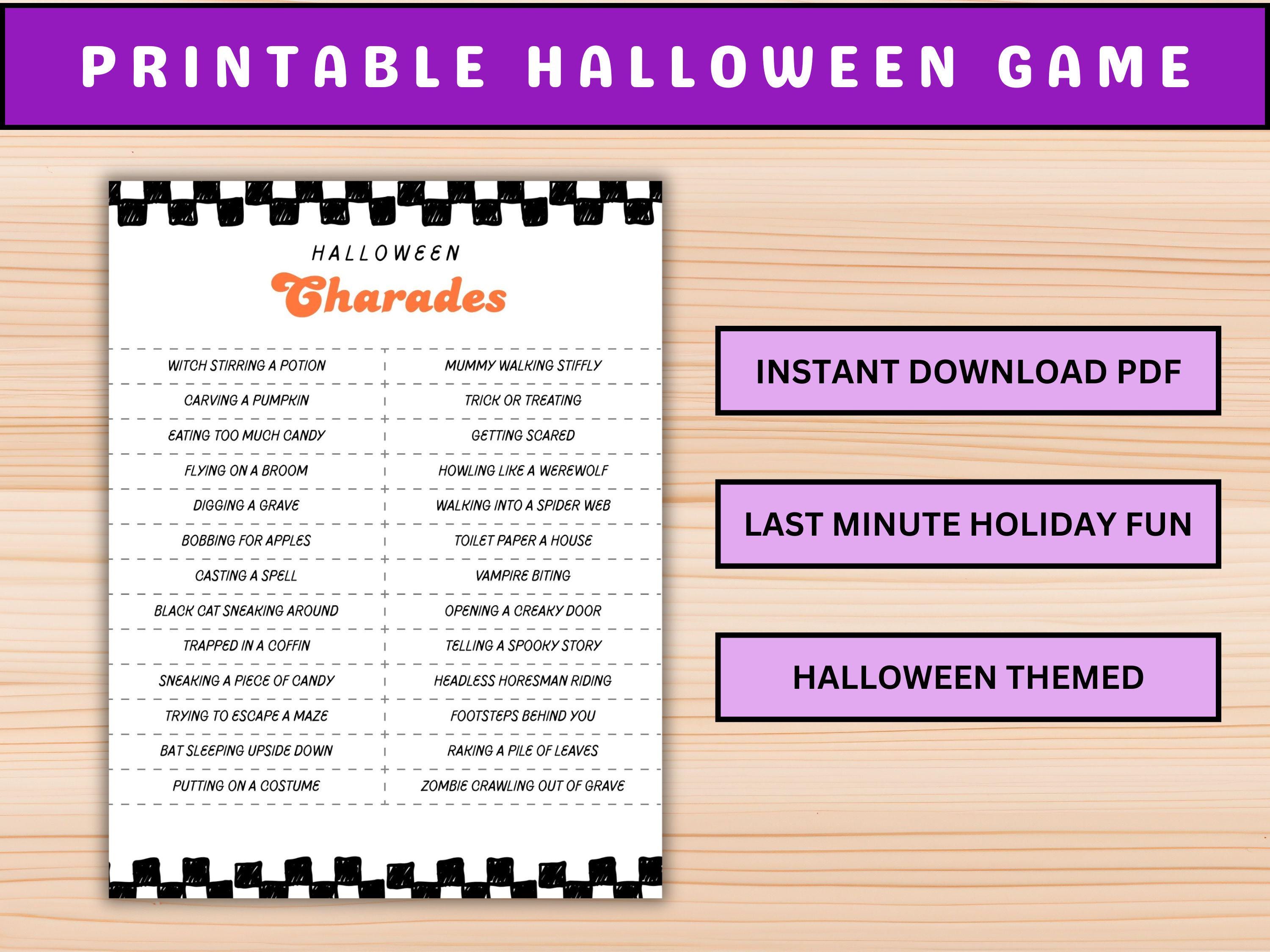 Printable Halloween Charades Game | Fun Halloween Party Game for Kids ...