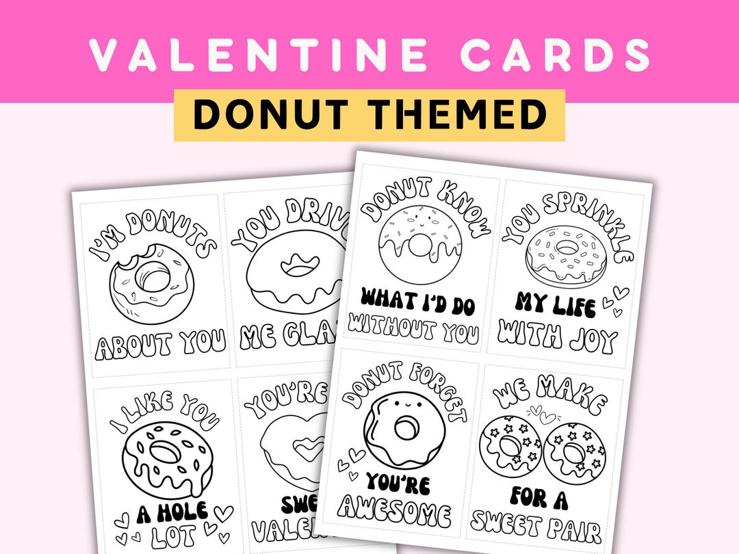 Valentine Card to Color, Donut Themed, Classroom Valentine's Day Ideas ...