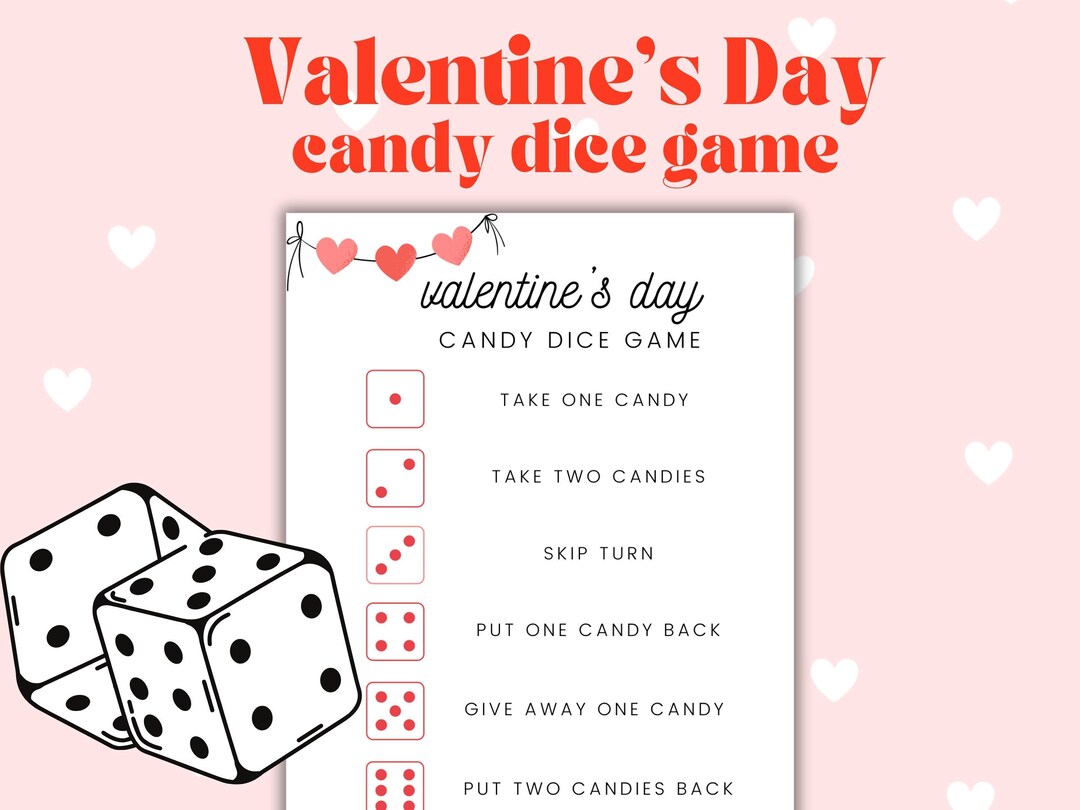 Valentine's Day Candy Dice Game: Printable Family Activity (digital ...