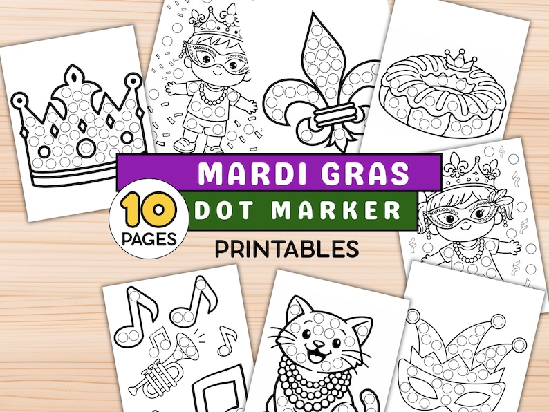 Mardi Gras Dot Marker Printables – 10 Page Do A Dot Activity Pack for ...