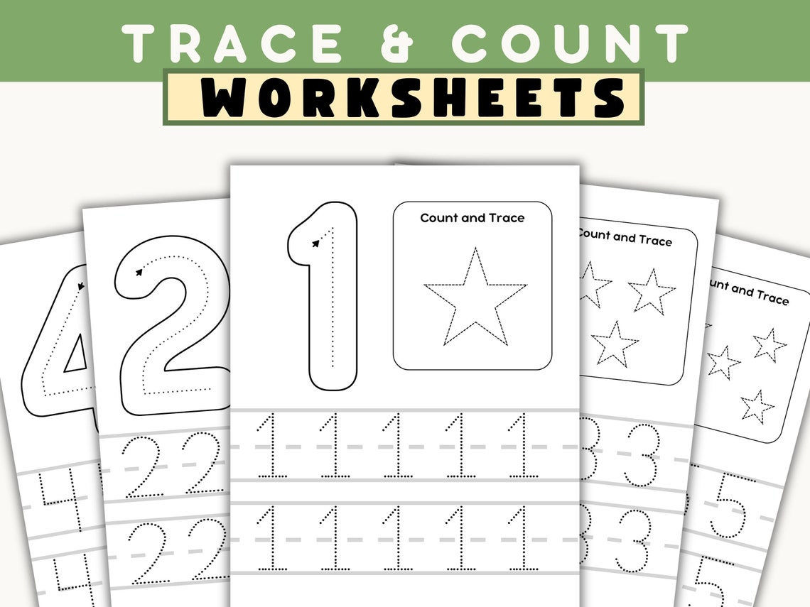 Trace and Count Worksheets, Printable Numbers 1-9 PDF, Teaching Numbers ...