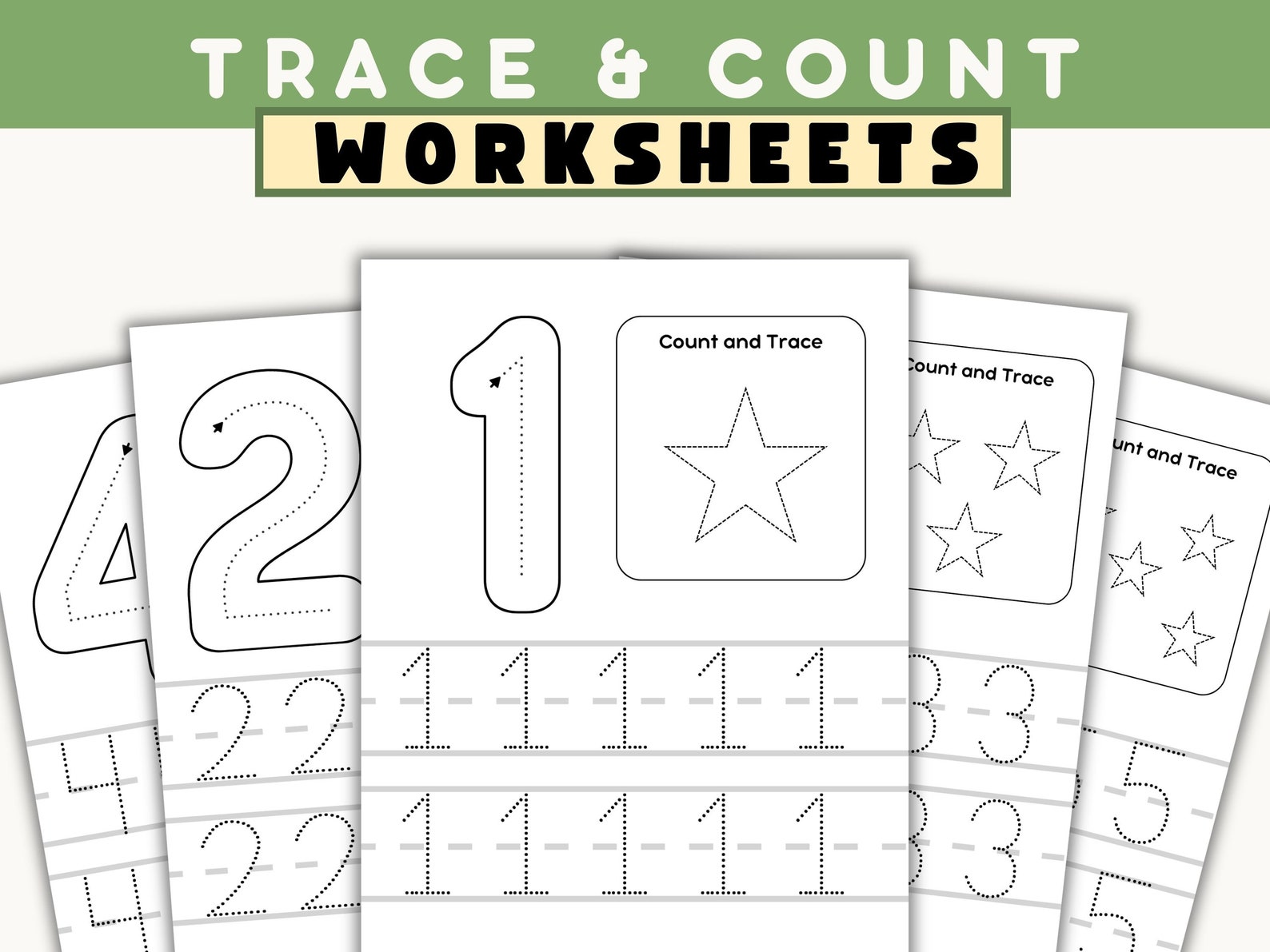 Trace and Count Worksheets, Printable Numbers 1-9 PDF, Teaching Numbers ...
