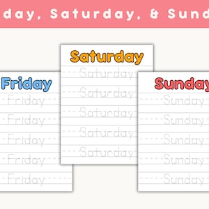 Days of the Week Tracing Worksheets: Preschool Learning (PDF) - Etsy
