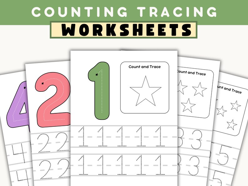 Counting Tracing Worksheets, Numbers 1-9 Printable, Count and Draw - Etsy
