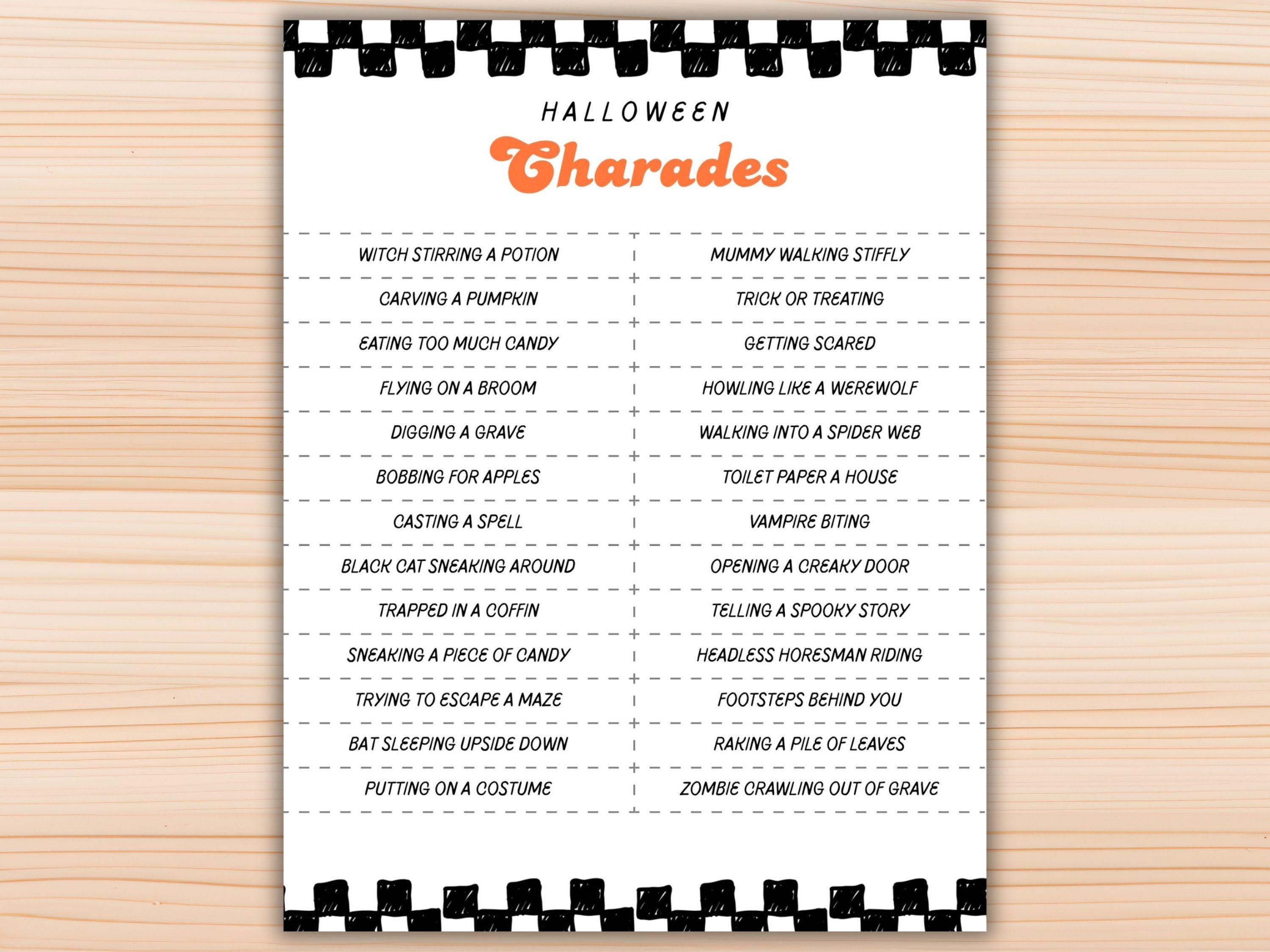 Printable Halloween Charades Game | Fun Halloween Party Game for Kids ...