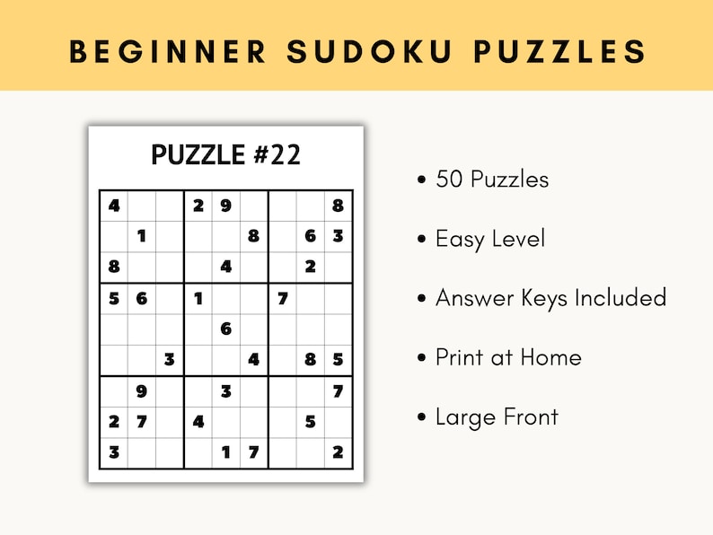 Large Print Sudoku Puzzles: 50 Easy Games for Seniors (PDF) - Etsy