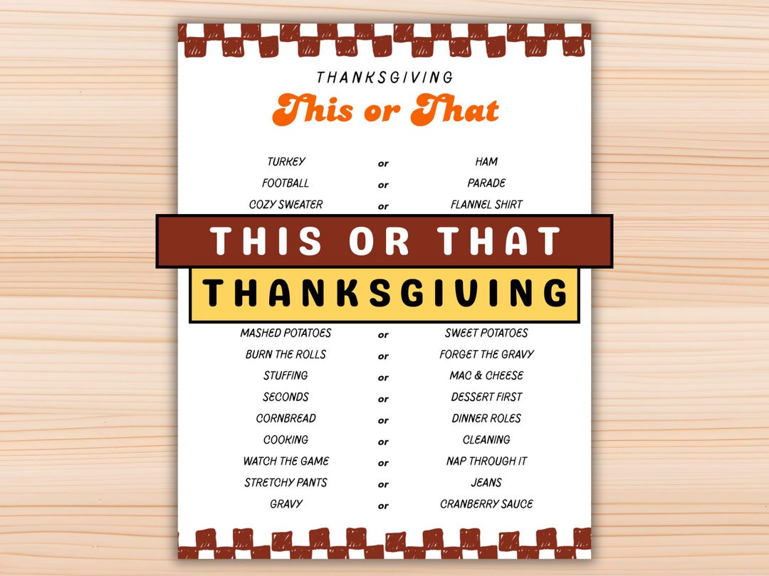Thanksgiving This or That Game | Printable Friendsgiving Activity | Fun ...