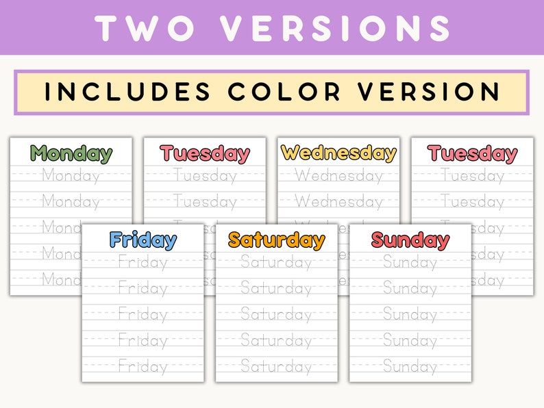 Days of the Week Tracing, Printable Kindergarten Worksheets, Monday ...