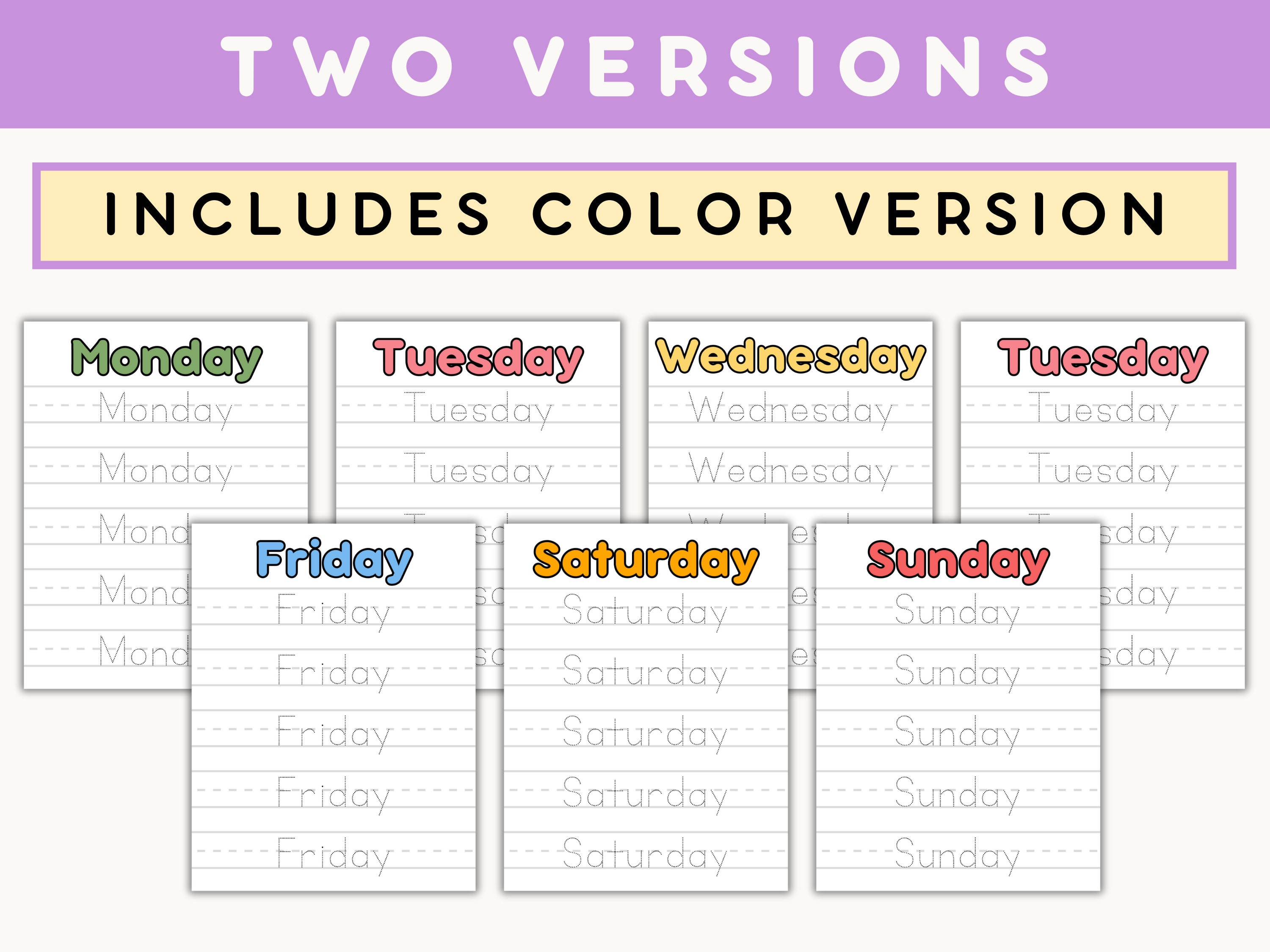 Days of the Week Tracing, Printable Kindergarten Worksheets, Monday ...