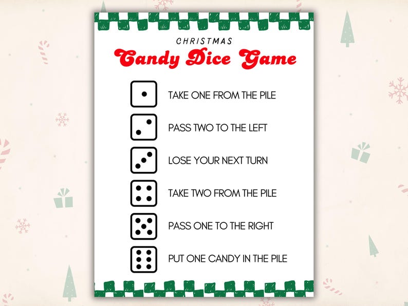 Christmas Candy Dice Game Printable – Fun Roll the Dice Christmas Game ...
