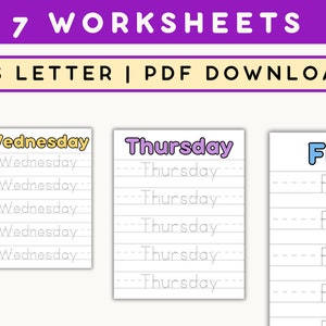Days of the Week Tracing Worksheets: Preschool Learning (PDF) - Etsy