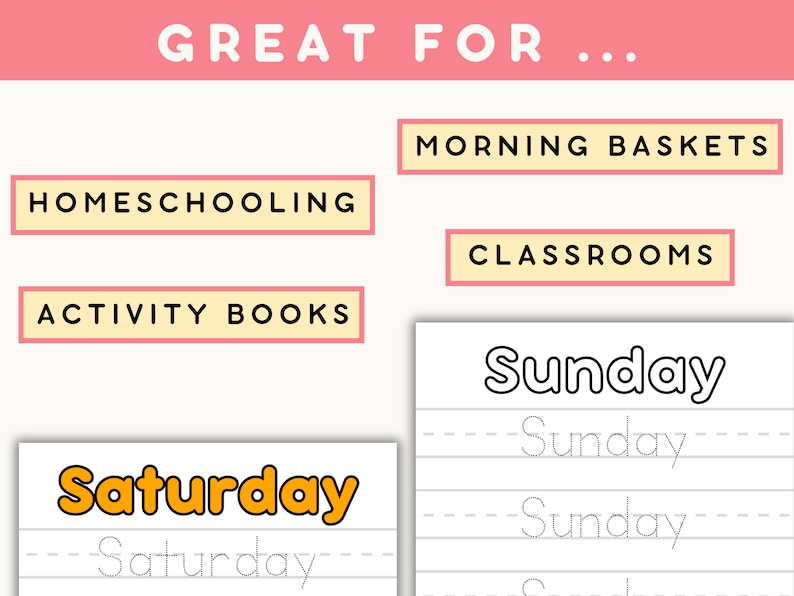 Days of the Week Tracing Worksheets: Preschool Learning (PDF) - Etsy