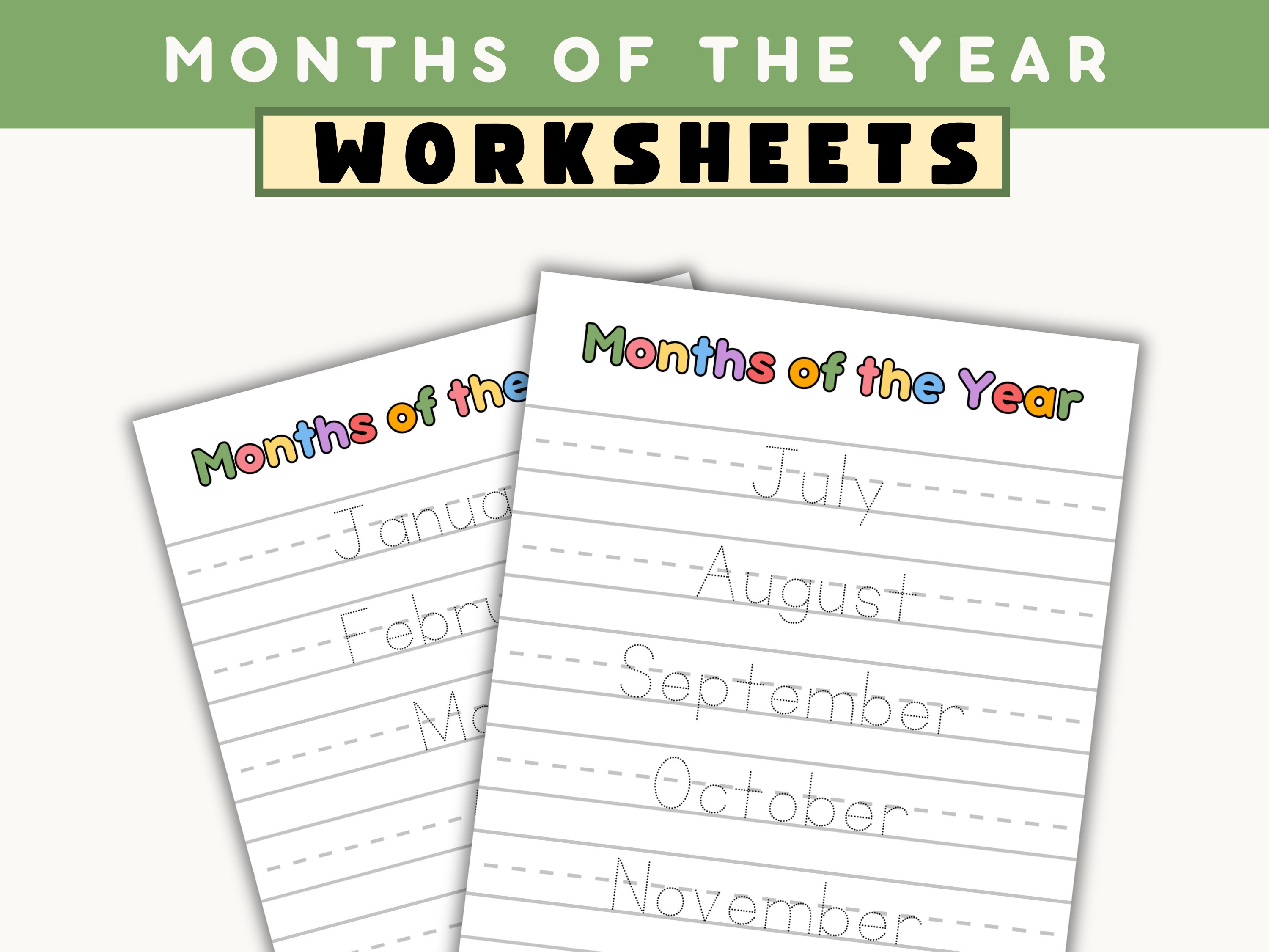 Preschool Months of the Year Worksheet, 12 Month Traceable Printable ...