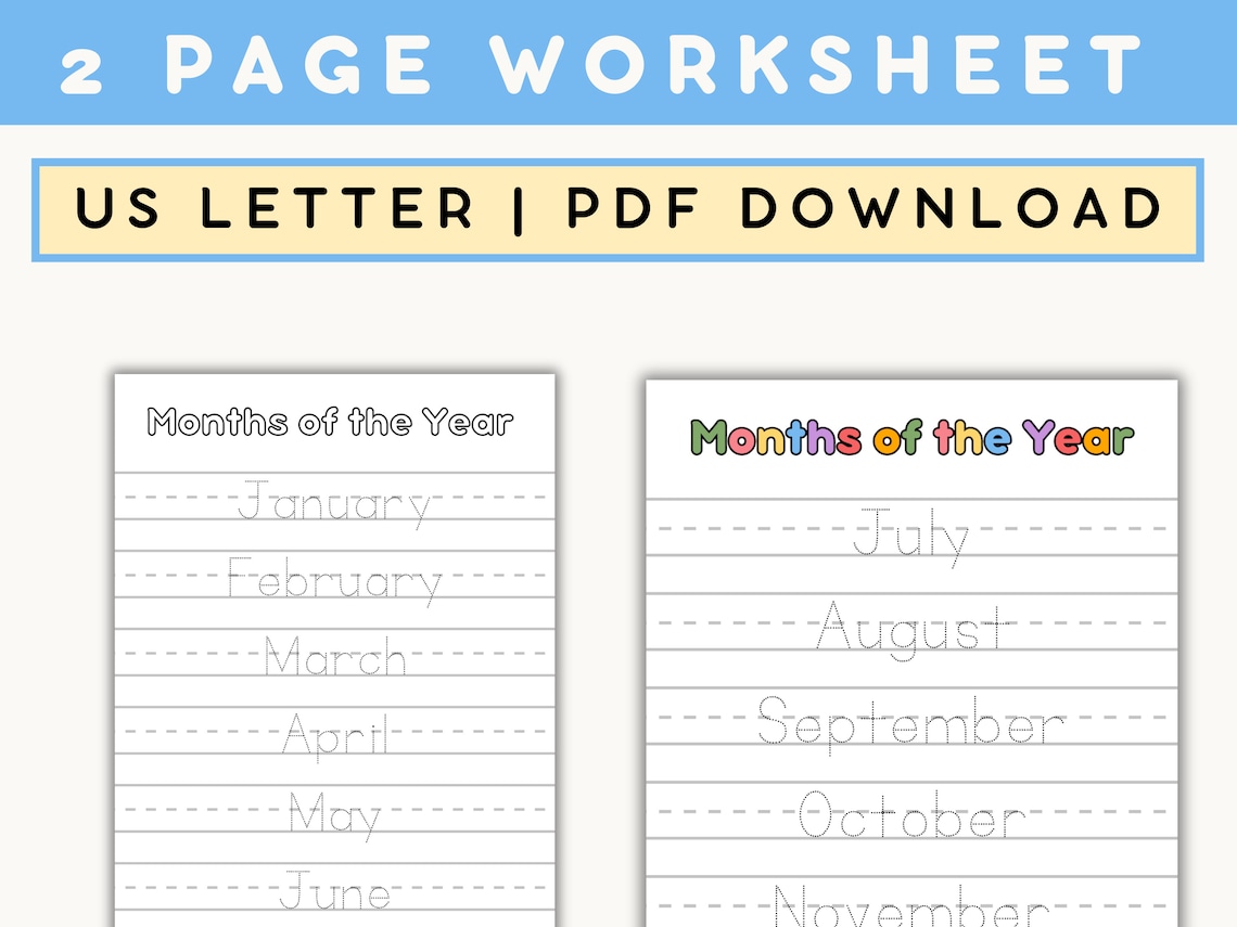 Preschool Months of the Year Worksheet, 12 Month Traceable Printable ...