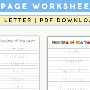 Preschool Months of the Year Worksheet, 12 Month Traceable Printable ...
