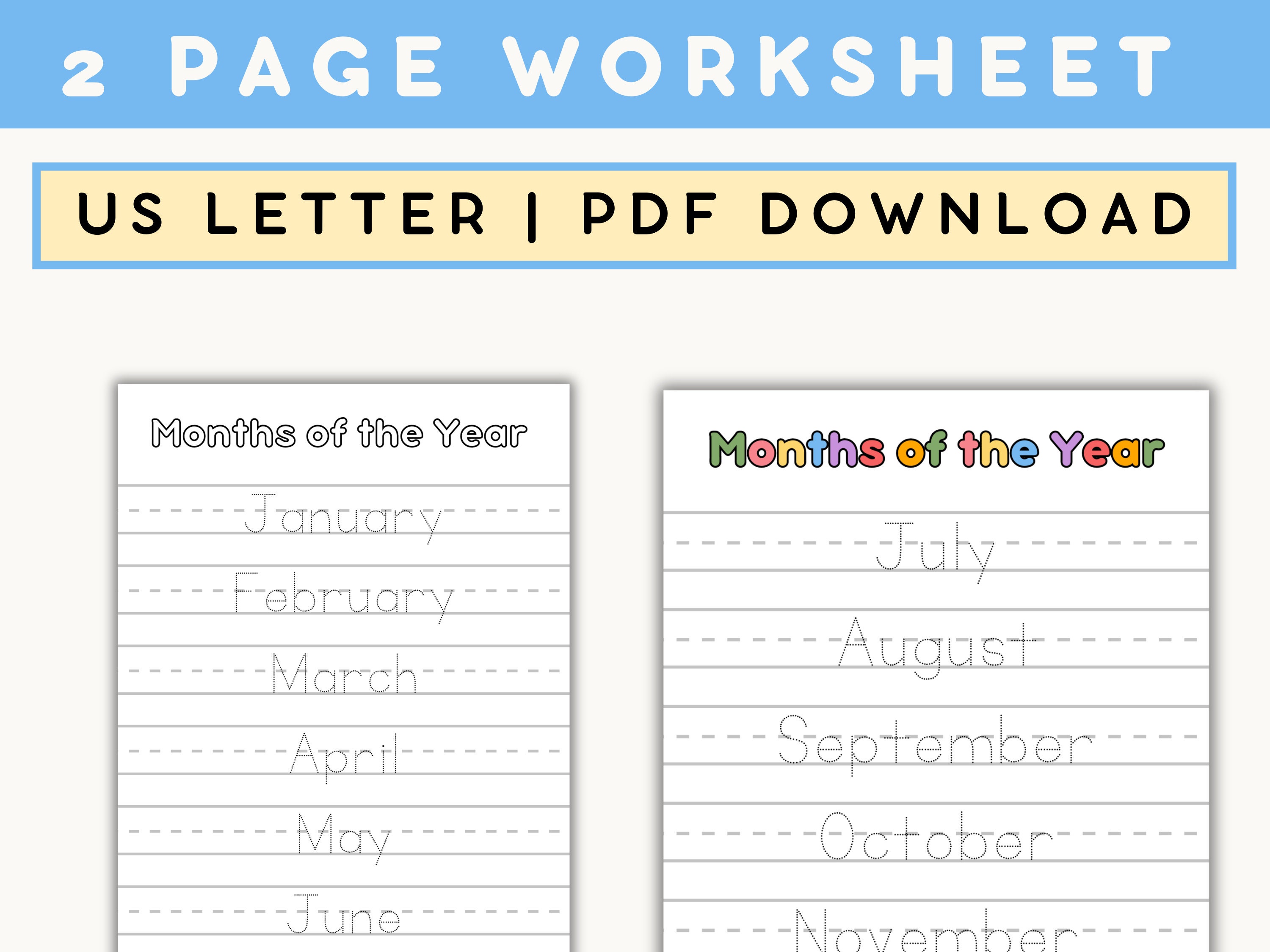 Preschool Months of the Year Worksheet, 12 Month Traceable Printable ...