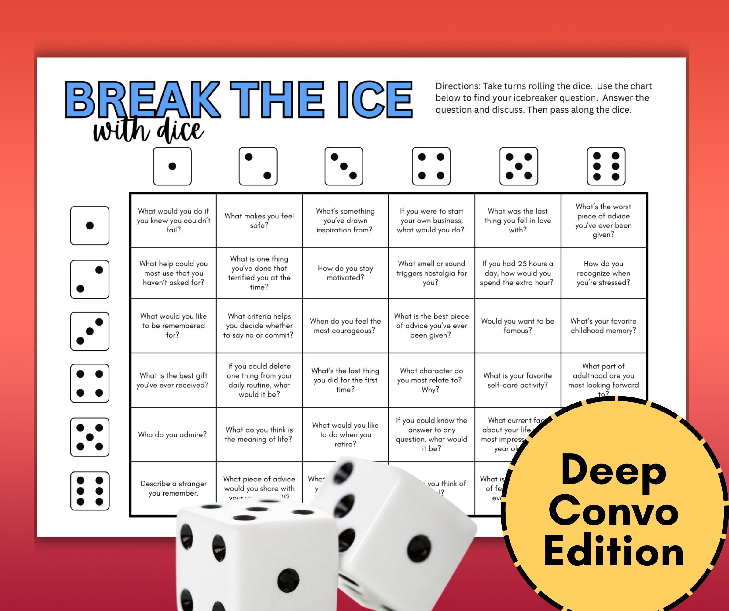 Dicebreaker, Table Talk Dice Game, Conversation Starter, Simple ...