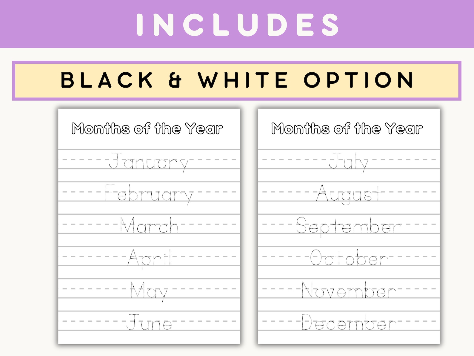 Preschool Months of the Year Worksheet, 12 Month Traceable Printable ...